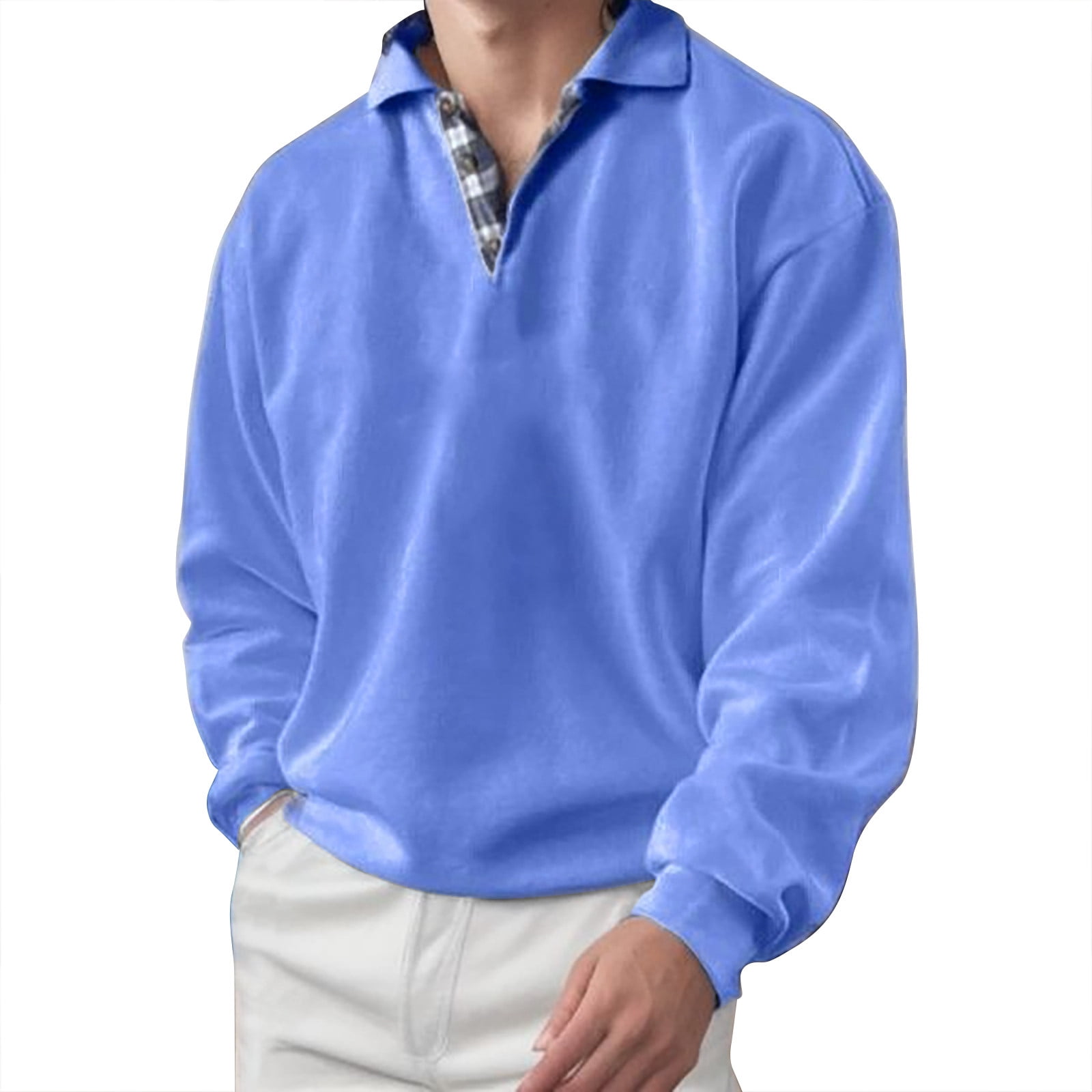 B91xZ Mens Long Sleeve Polo Shirts Long Sleeve Contrasting Colors ...