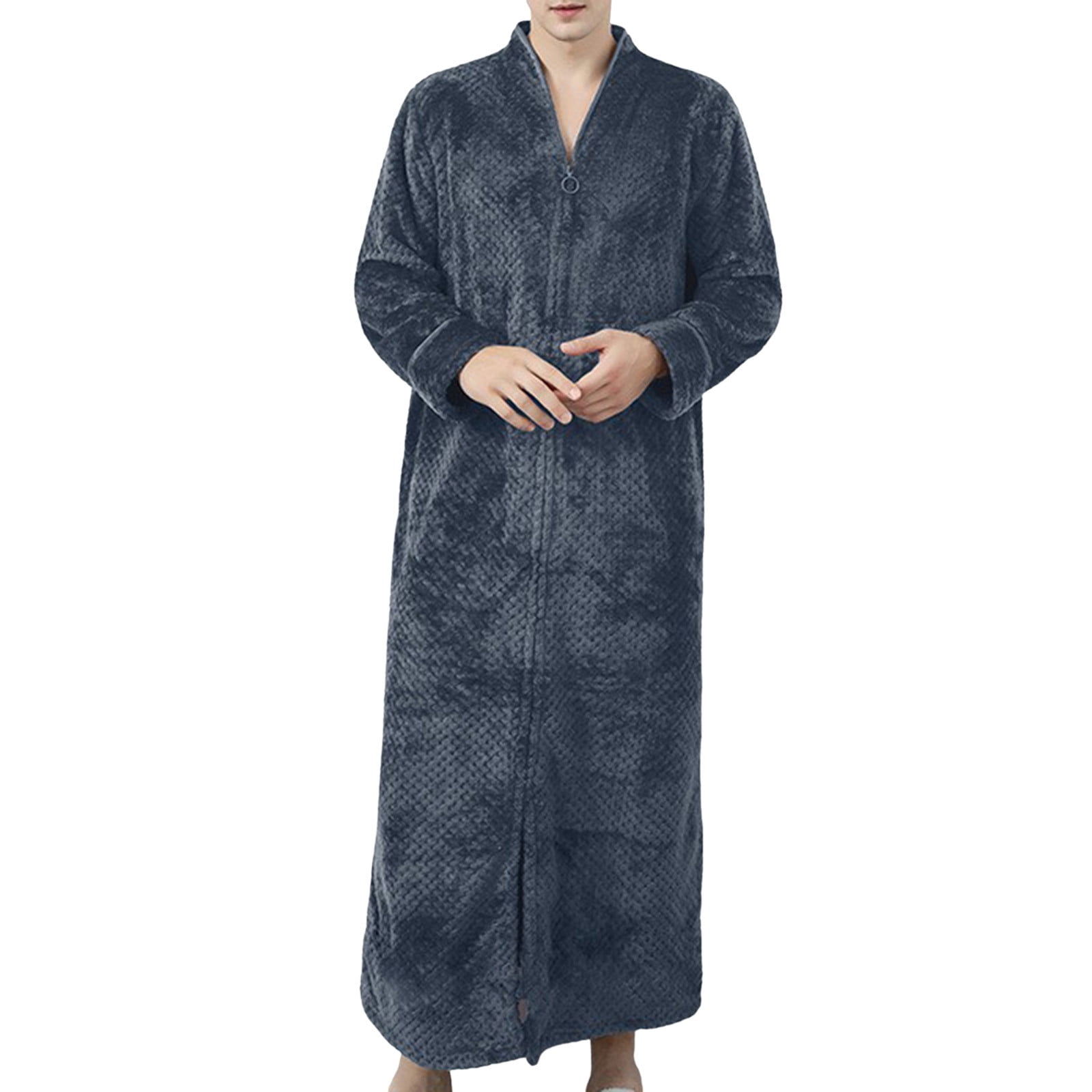 B91xZ Mens Plush Hooded Robe Plush Robe with Shawl Collar,Gray L ...