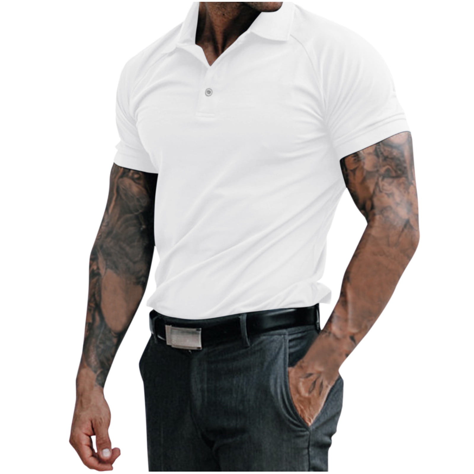 B91xz Mens Polo Shirts Short Sleeve Polo Shirts Casual Slim Fit Solid