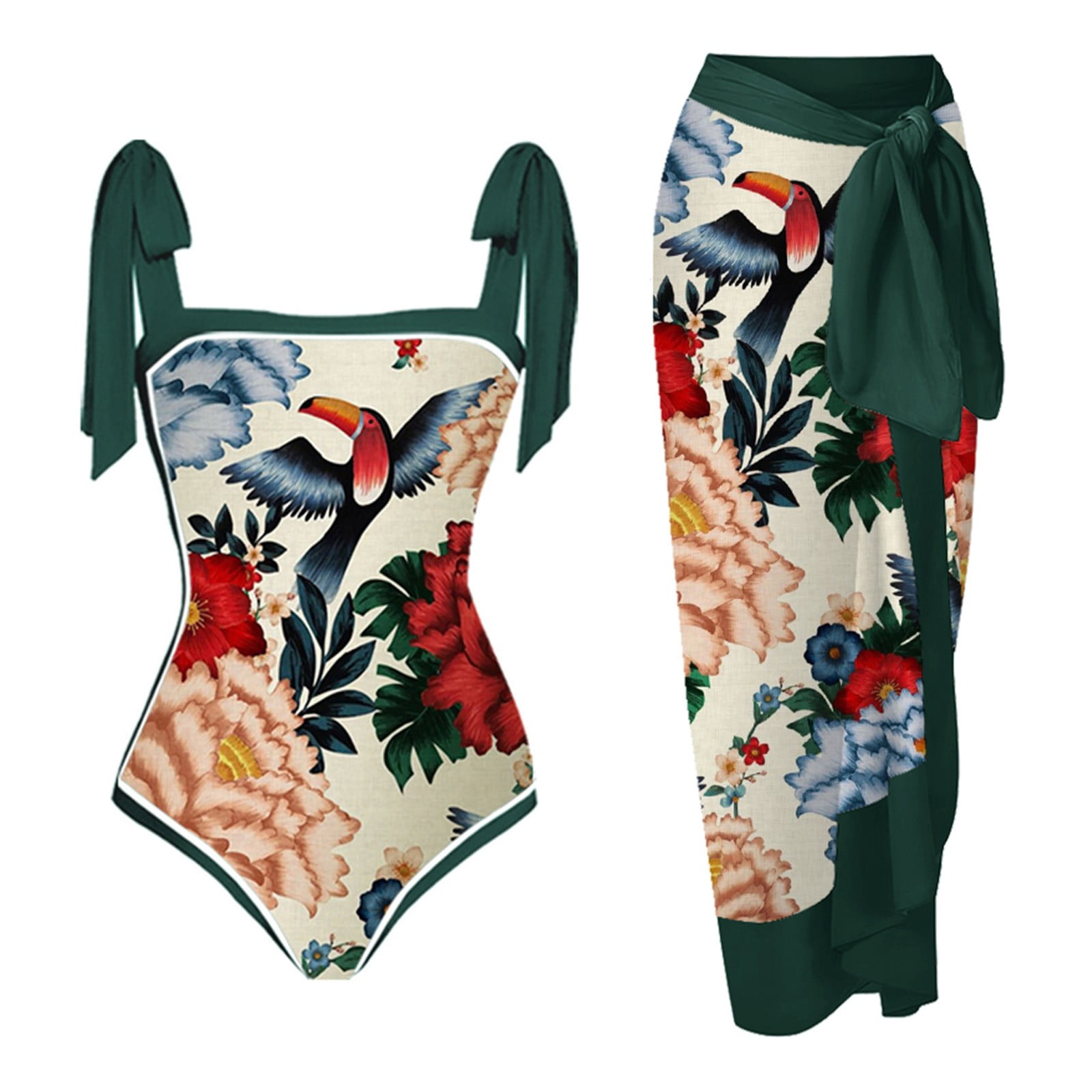 B91xZ One Piece Swimsuit Women Vintage Colorblock Abstract Floral Print ...