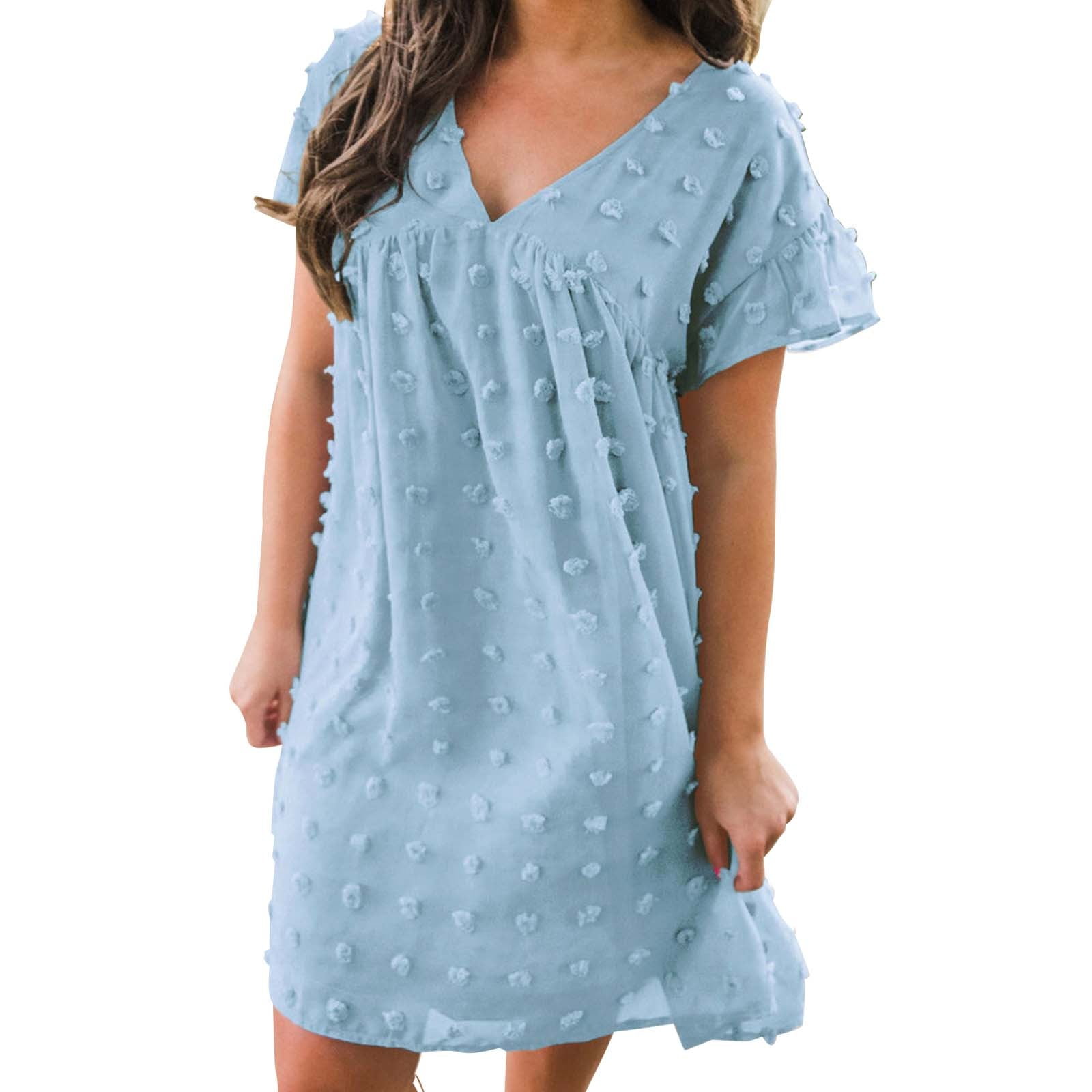 B91xz Plus Size Dress Casual Flutter Short Sleeve Crew Neck Smocked