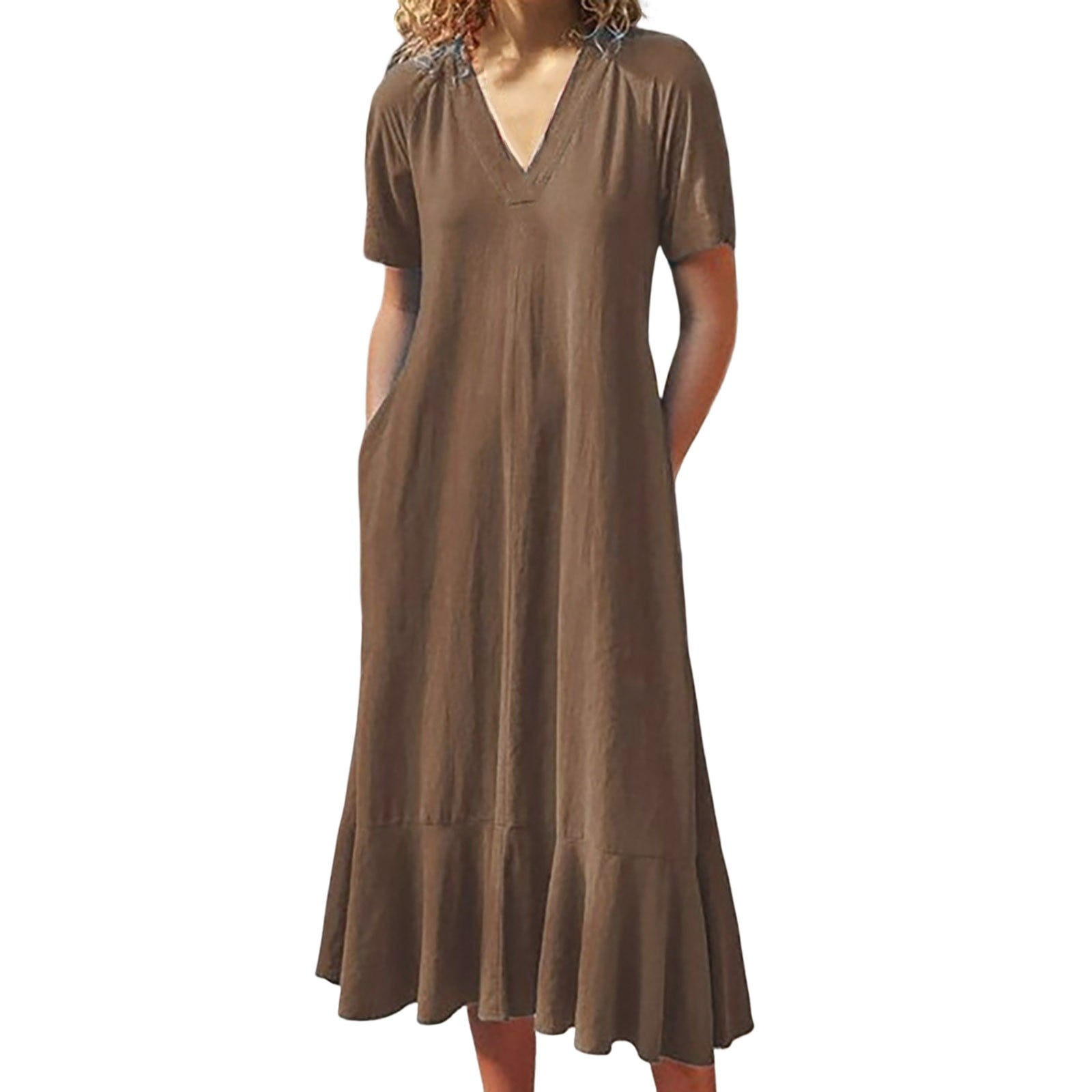 B91xz Plus Size Dresses Casual Loose Tiered Flowy Swing Beach Long