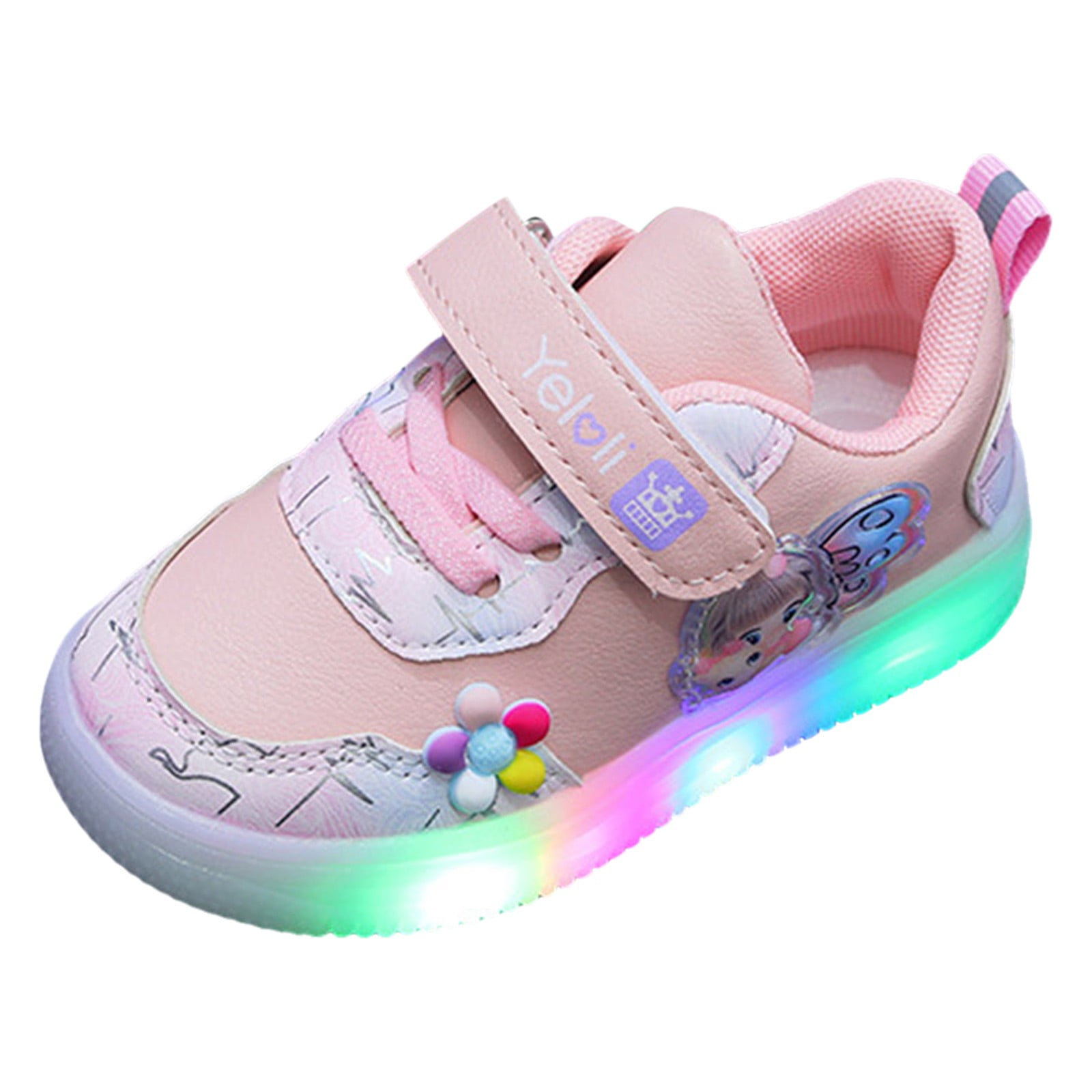 B91xZ Sneakers for Girls with Lights Breathable Princess Lightweight ...