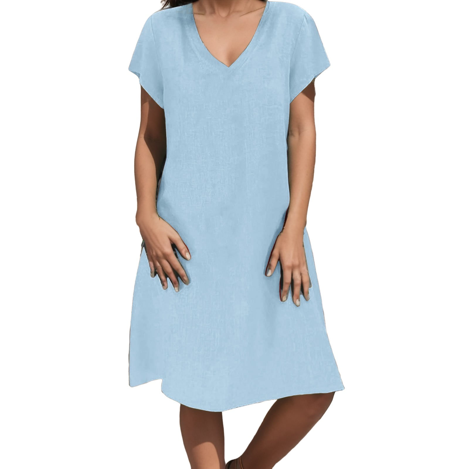 B91xz Spring Summer Dresses For Women Square Neck Short Sleeve Soft