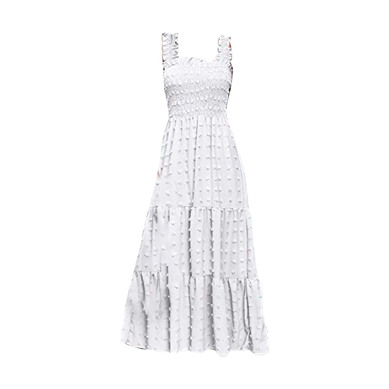 B91xz Summer Dresses For Women 2024 Casual Sleeveless Crew Neck Ruffle
