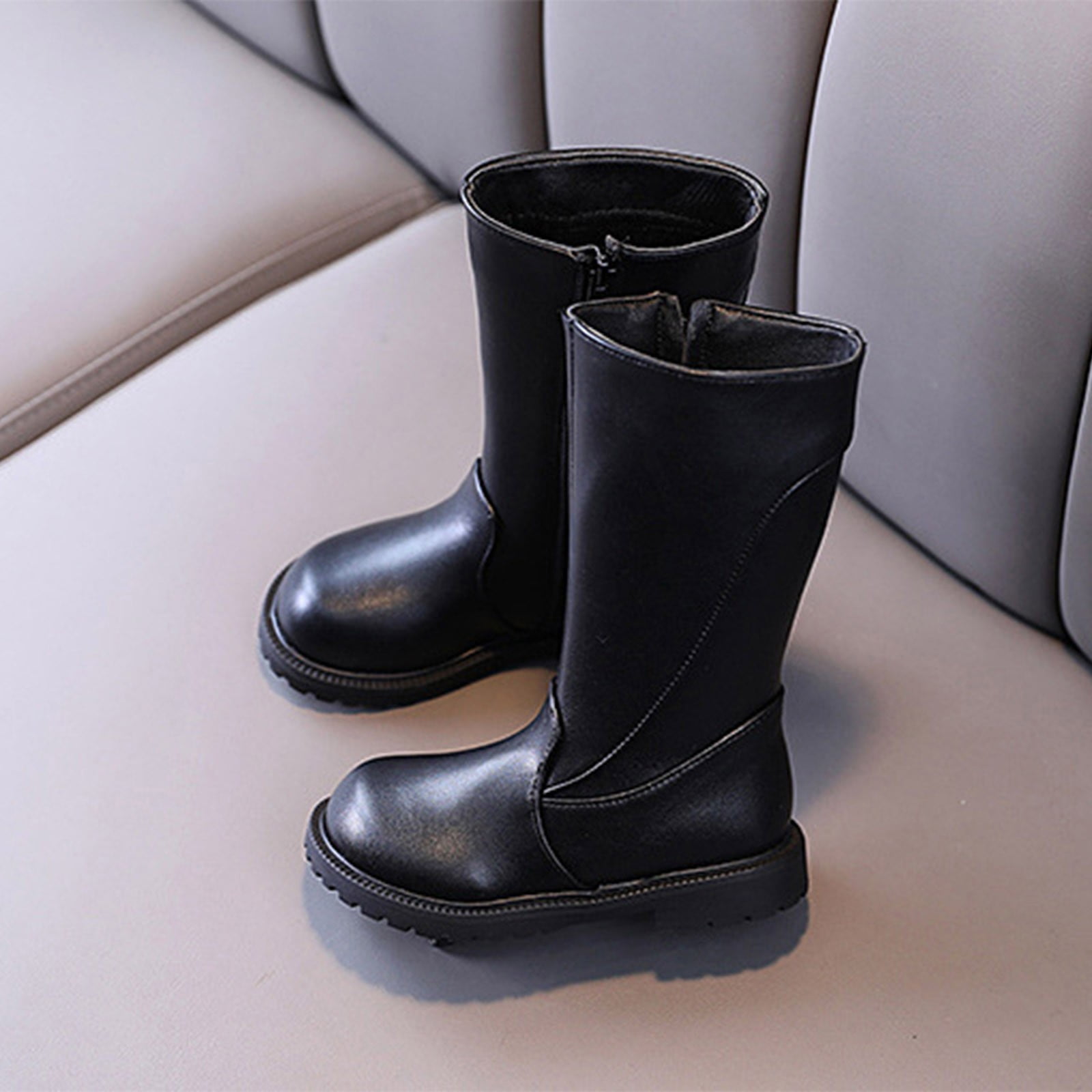 B91xZ Toddler Boys Girls Boots Girls Mid Calf Boots Flat Bottom Thick ...