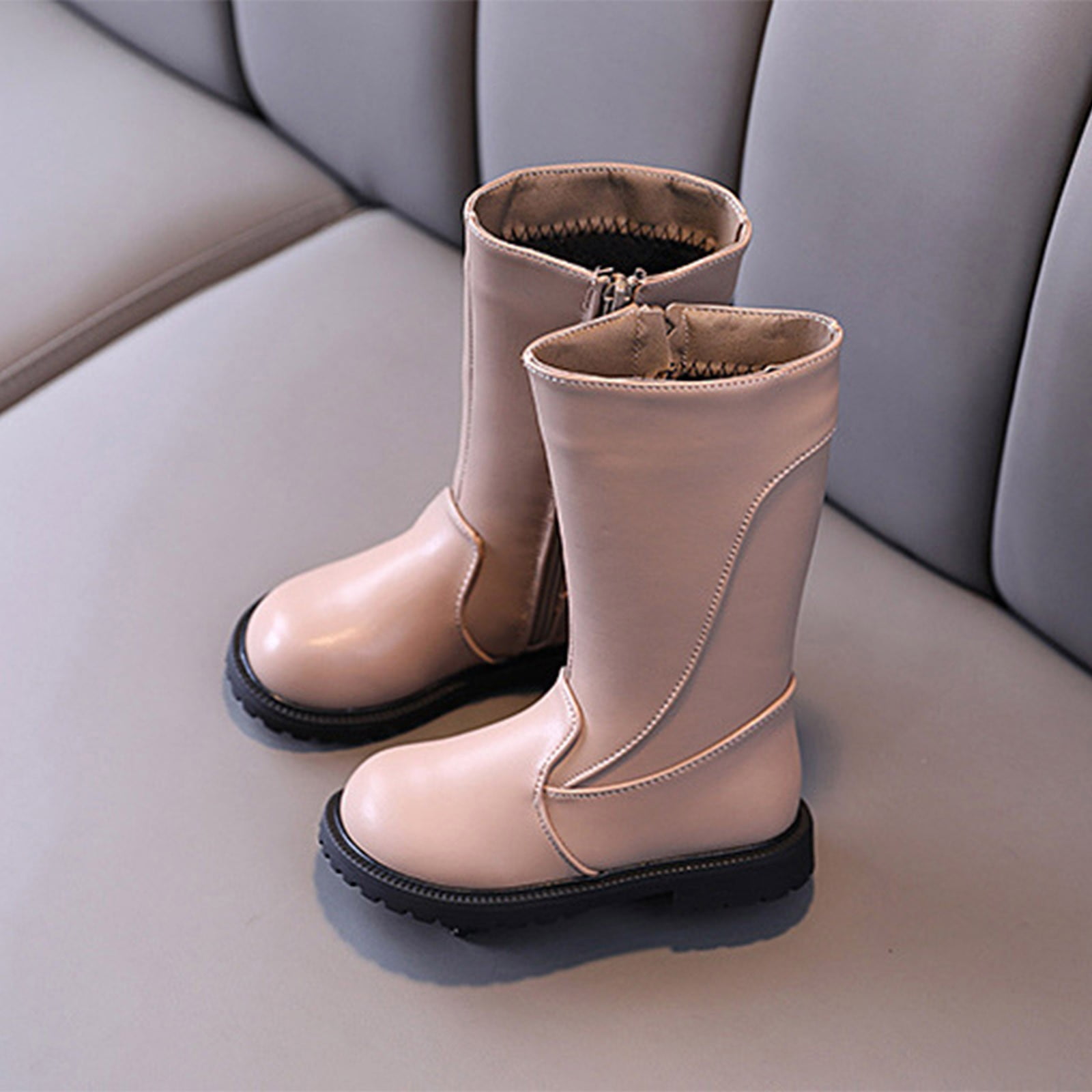 B91xZ Toddler Boys Girls Boots Girls Mid Calf Boots Flat Bottom Thick ...