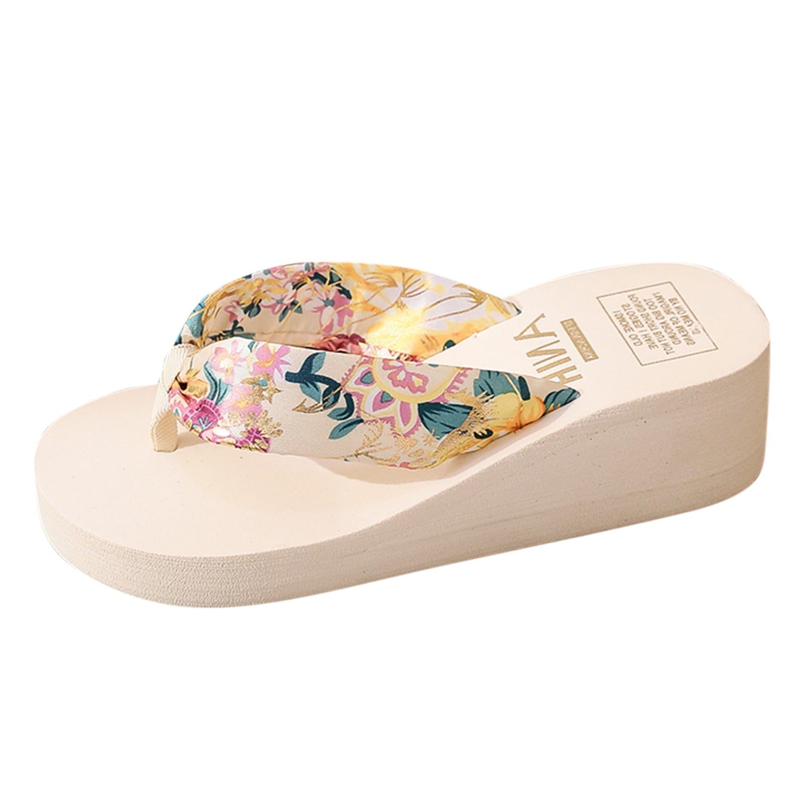 B91xZ Wide Flip Flops for Women Bronzing Printing Satin Sandals Beach ...