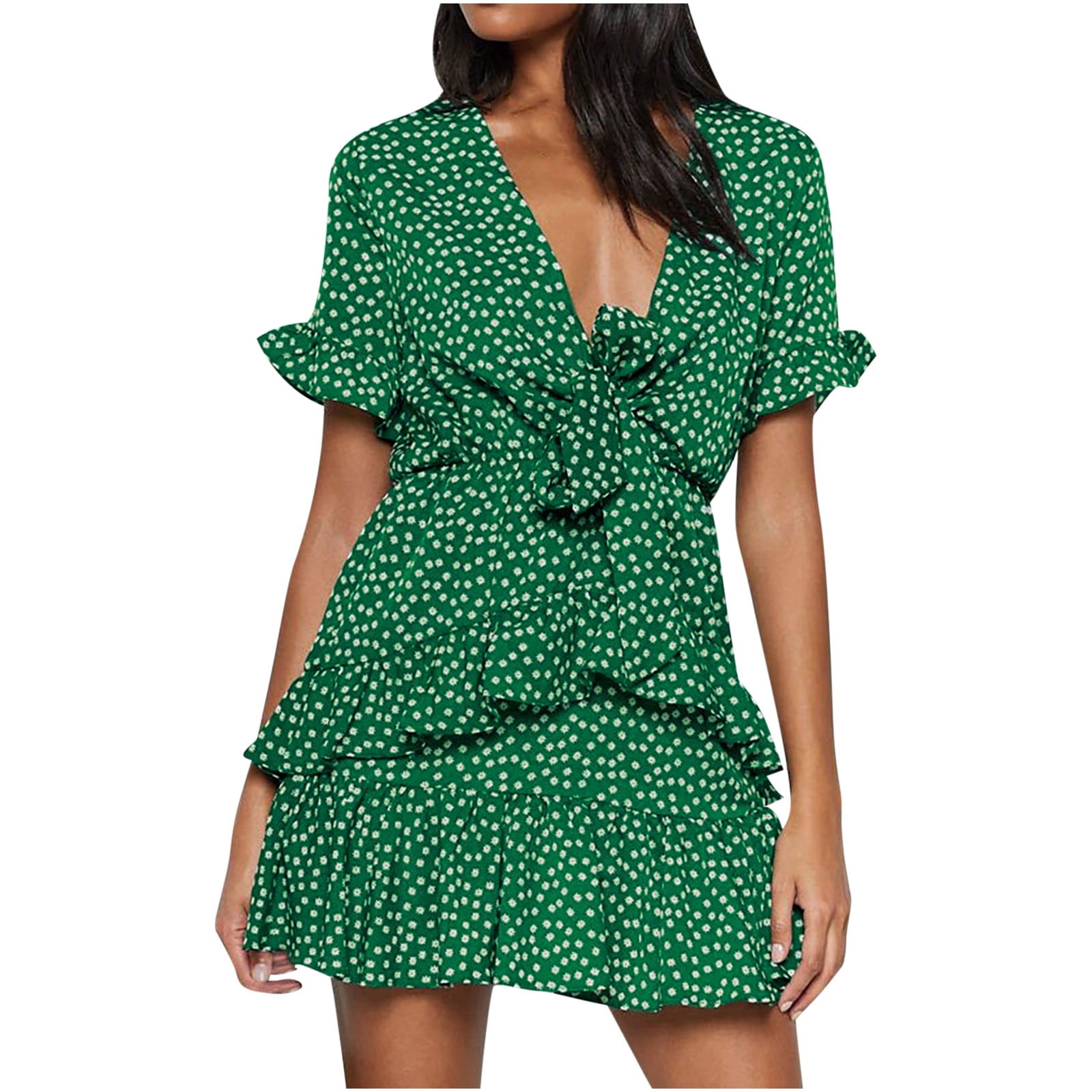 B91xz Womens 2024 Midi Dress Casual Flutter Short Sleeve Crew Neck