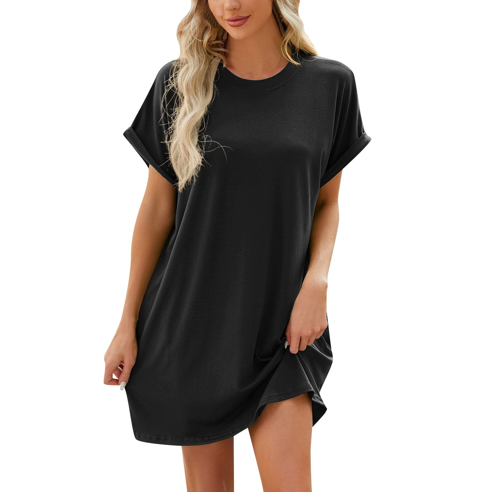 B91xz Womens 2024 Midi Dress Short Sleeve Split Maxi Dresses Summer