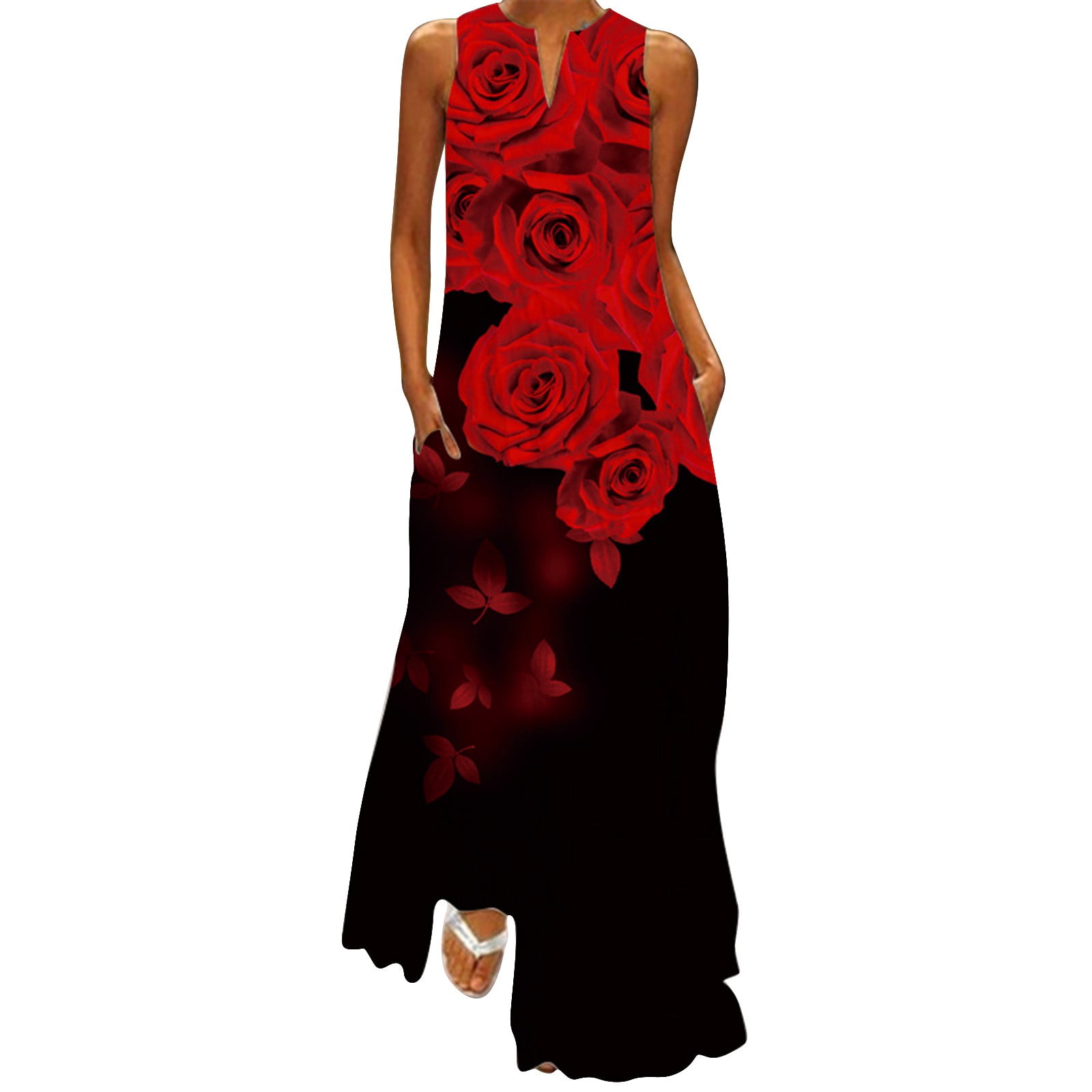 B91xz Womens Dresses Long Neck Dress Maxi V Loose Print Women Boho