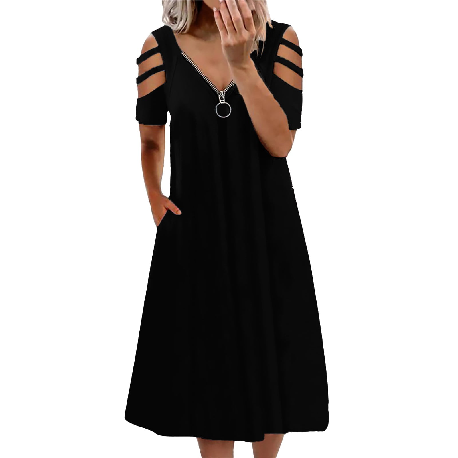 B91xz Womens 2024 Dresses Casual Flutter Short Sleeve Crew Neck Elastic