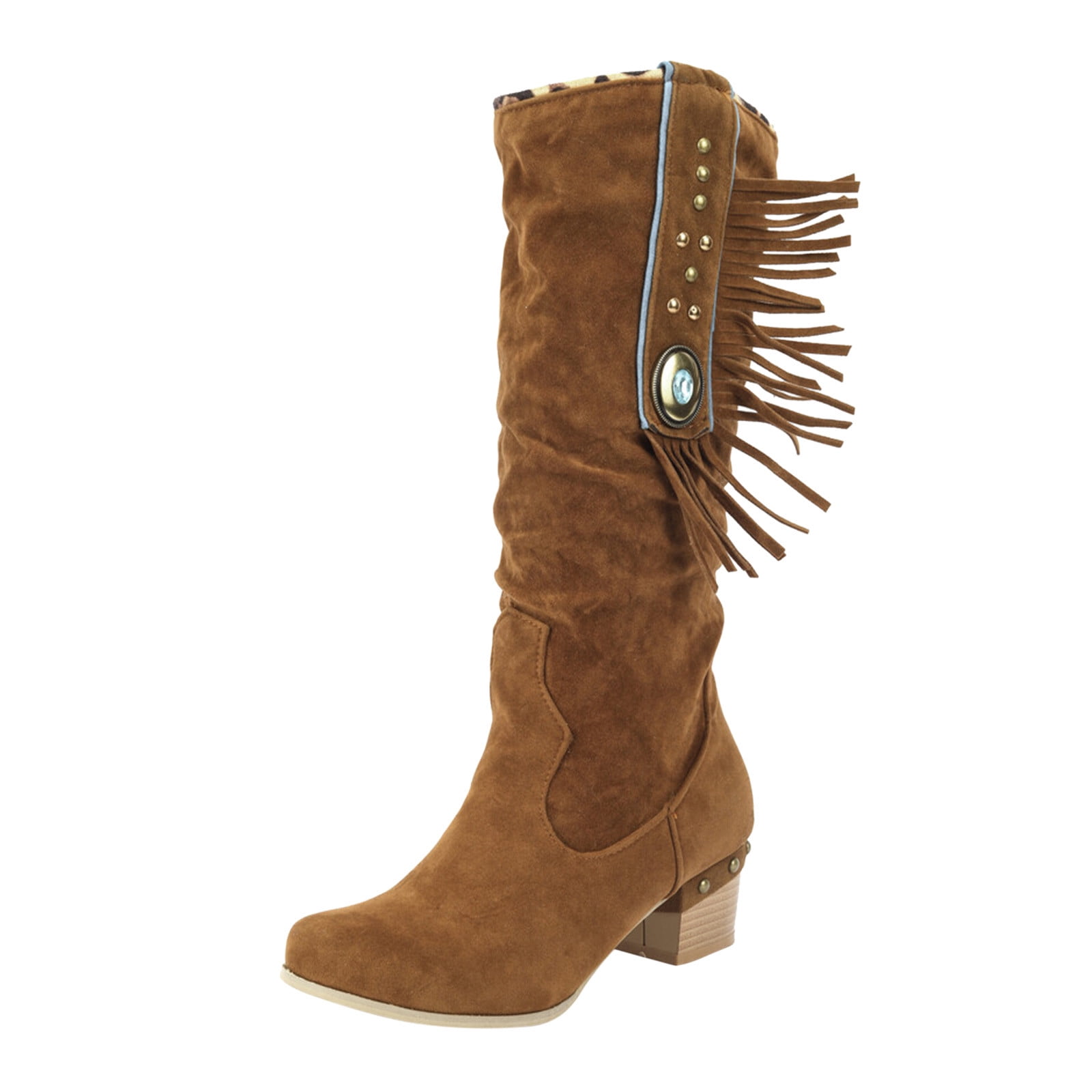 B91xZ Womens Cowboy Boots Side Zipper Heel Cowgirl Boots,Brown 38 ...