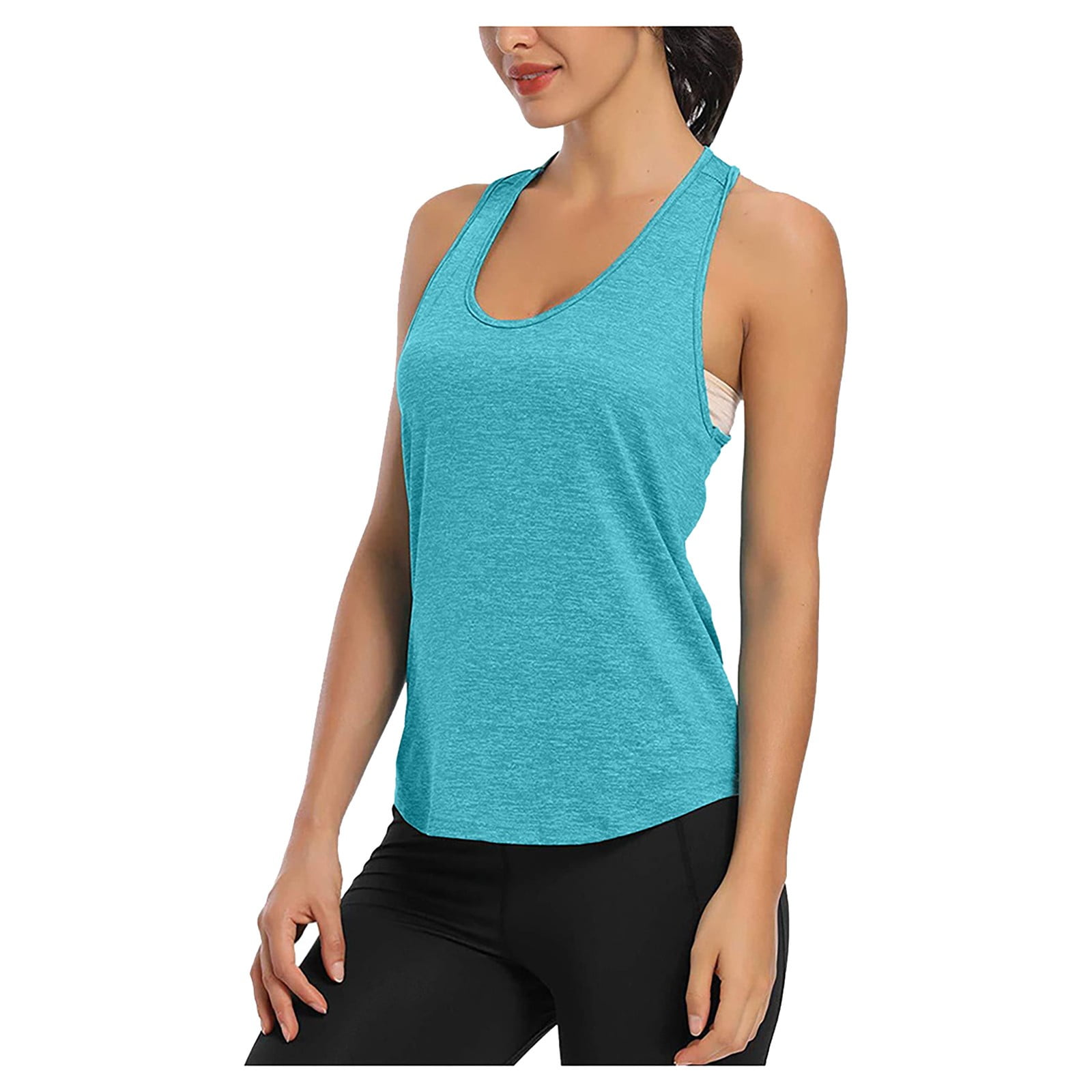 B91xZ Womens Plus Size Tops Women Workout Tops Racerback Tank Yoga ...