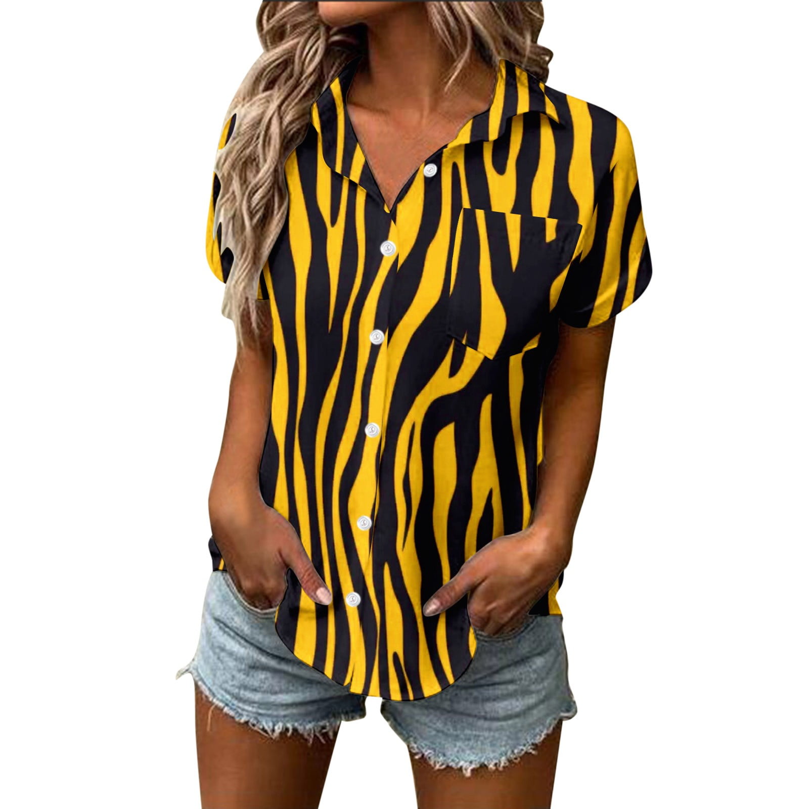 B91xZ Womens Shirts Casual Drawstring Plaid Pattern Button Down Shirt ...