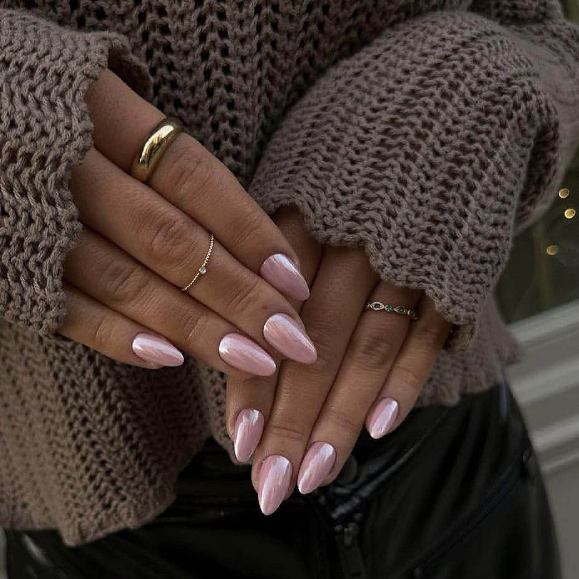 BABALAL Almond Press on Nails Medium Fake Nails Pink Pearl Glue on ...