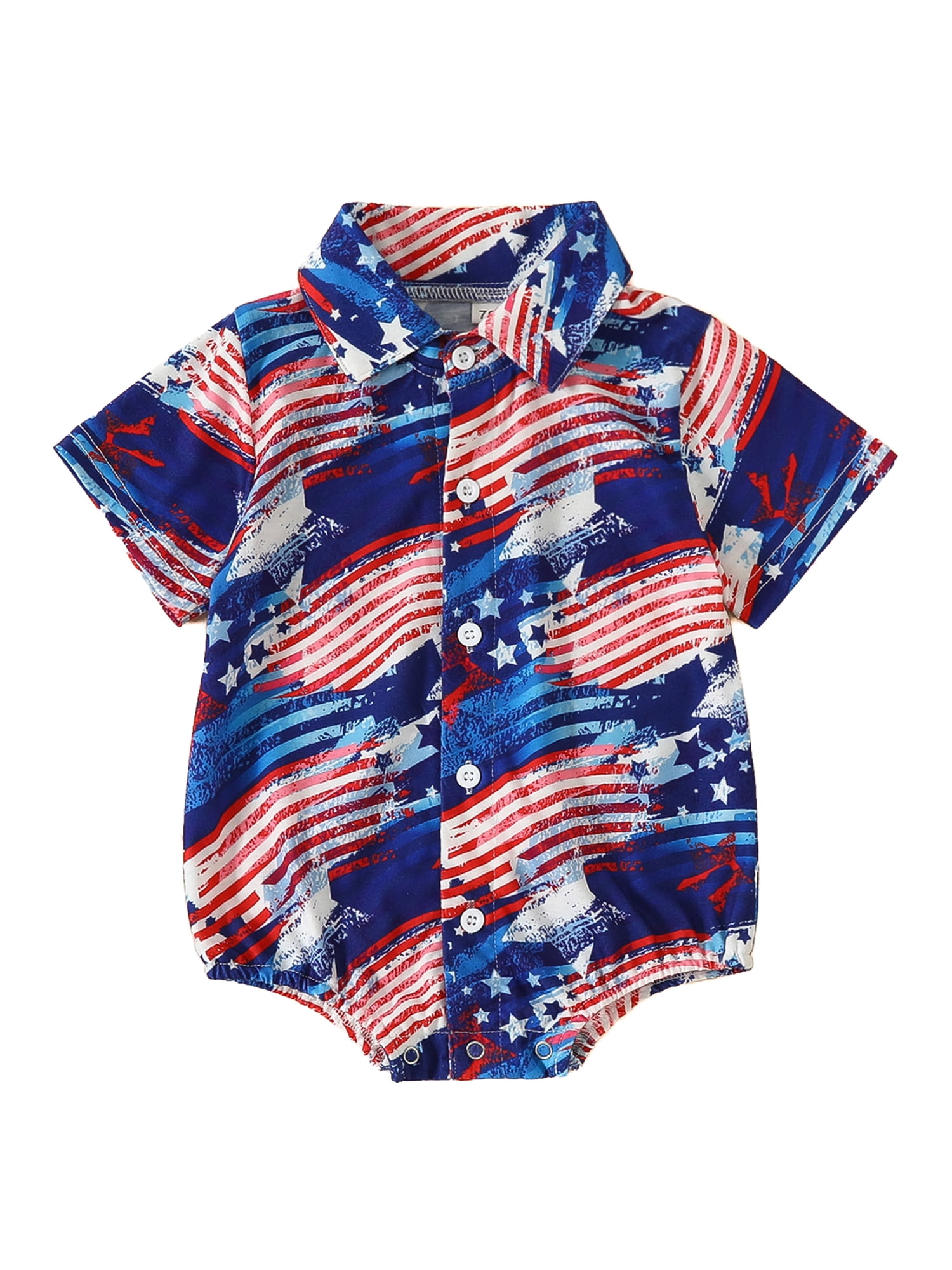 BABAMOON 4th of July Baby Boy Outfit American Flag Short Sleeve Button Down Shirt Romper Dress ...