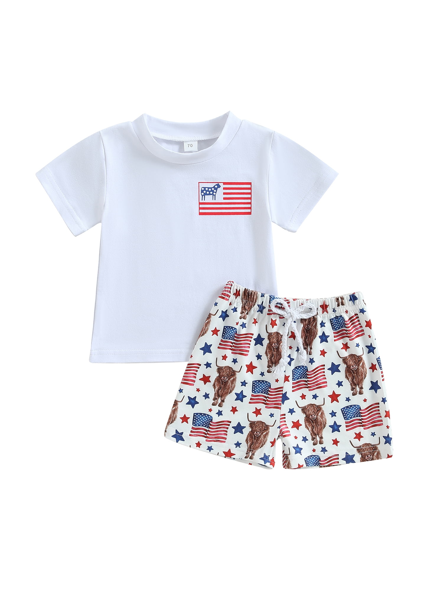 BABAMOON 4th of July Baby Boy Summer Outfits Short Sleeve T Shirt American Flag Cow Print Shorts ...