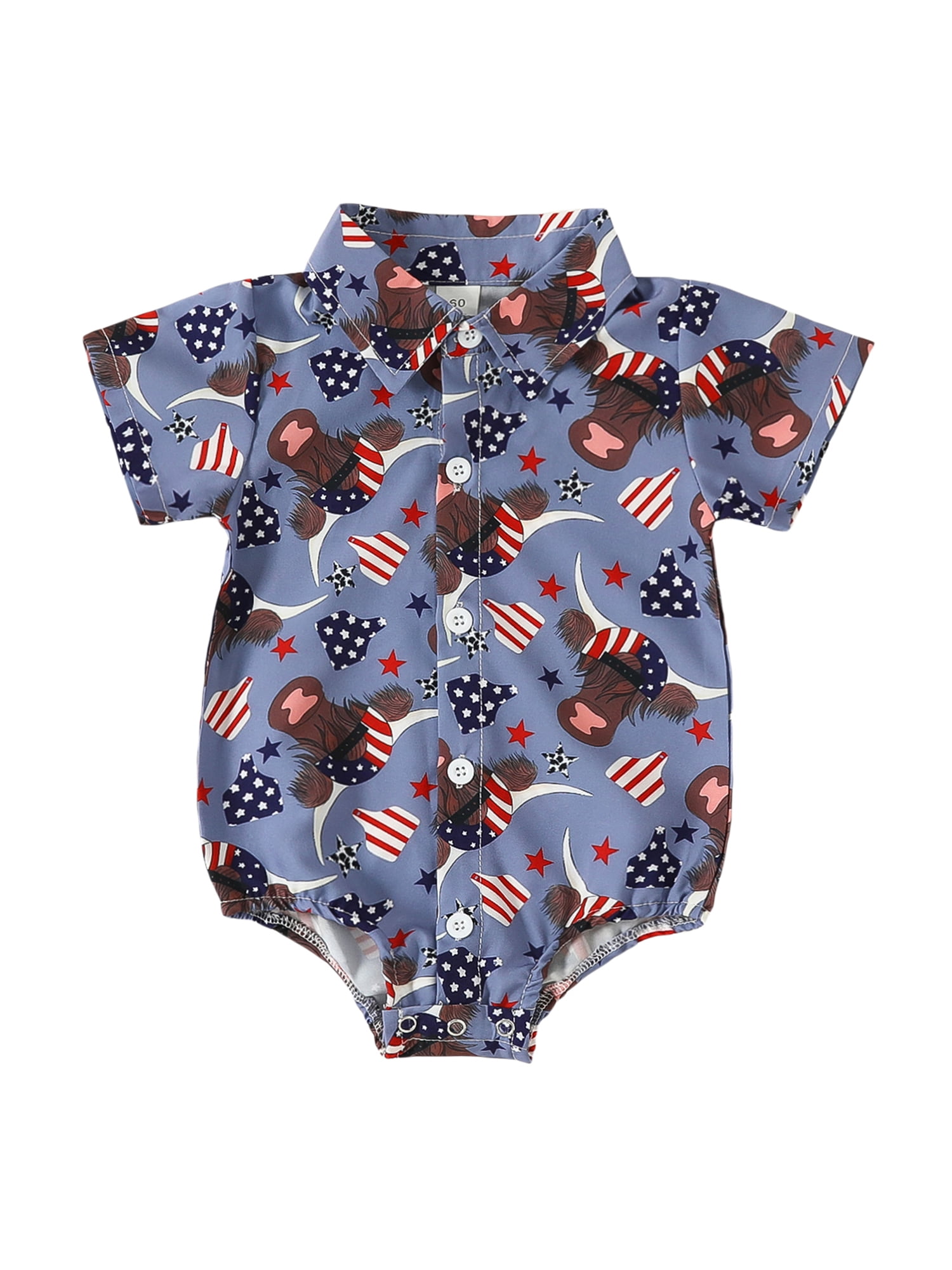 BABAMOON 4th of July Baby Boy Western Clothes Cow Print Short Sleeve Button Down Shirt Romper ...