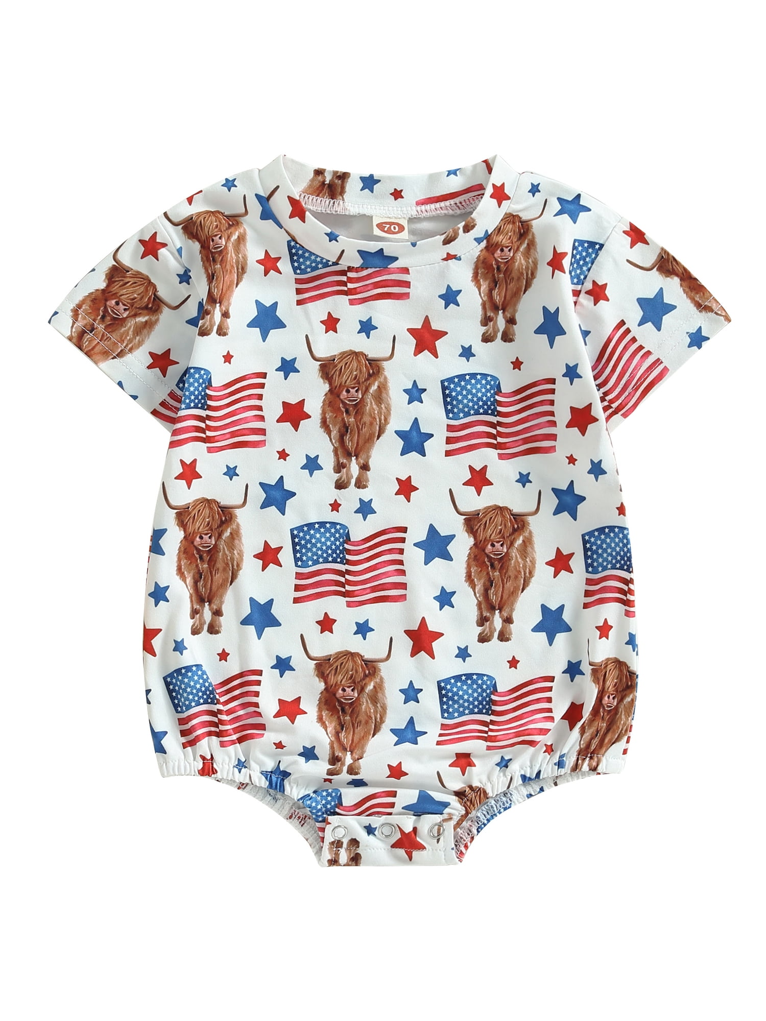 BABAMOON 4th of July Baby Girl Boy Outfit Short Sleeve American Flag Romper Cow Print Bodysuit ...