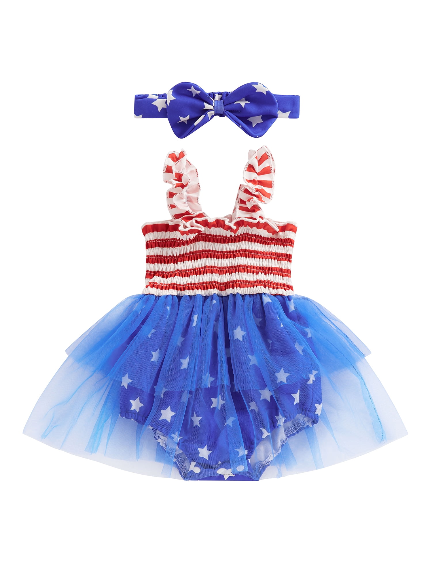 BABAMOON 4th of July Baby Girl Outfit American Flag Romper Dress Sleeveless Tulle Tutu Skirt ...
