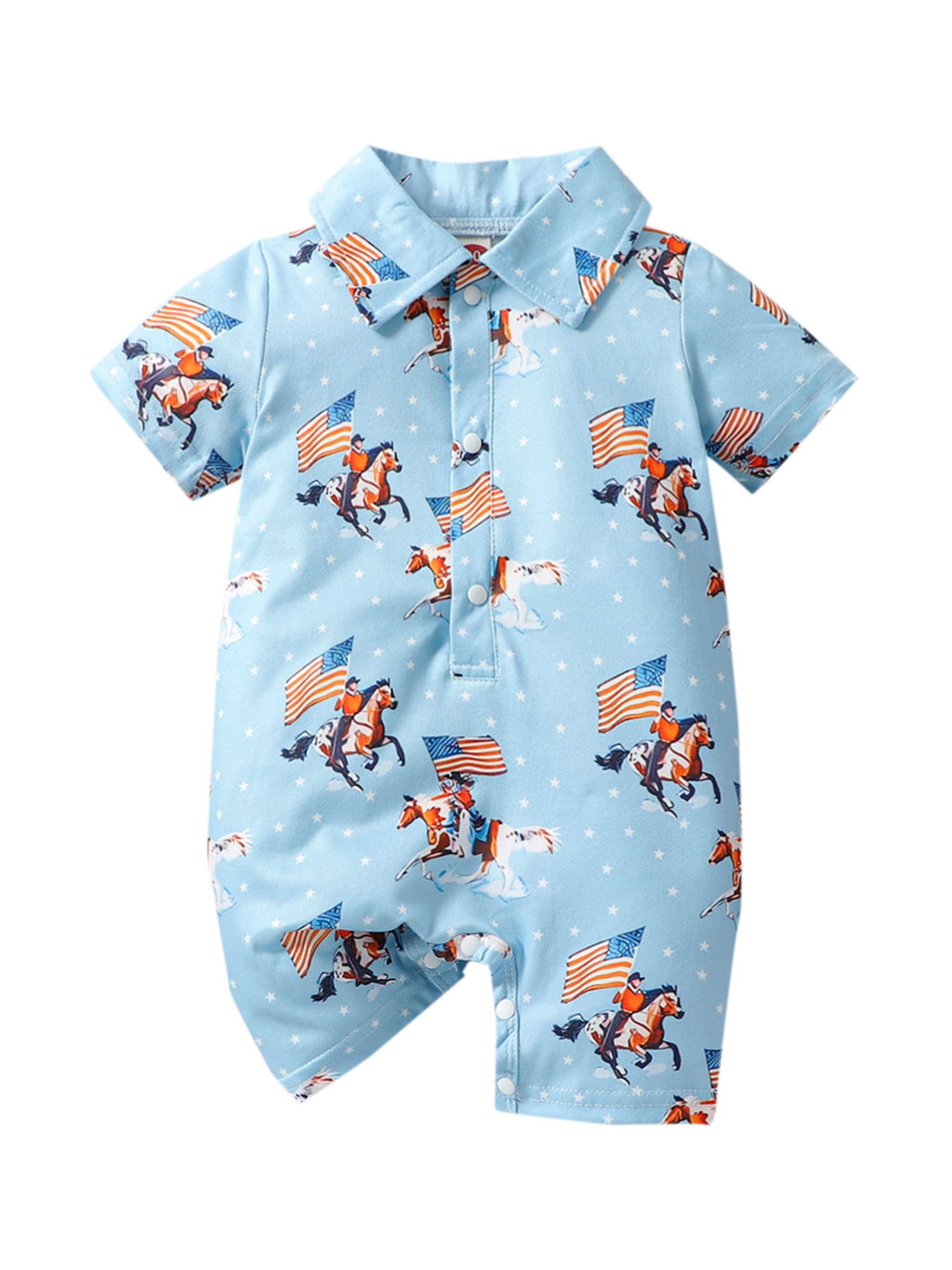 BABAMOON 4th of July Newborn Baby Boy Summer Clothes Flag & Horse Print Polo Romper Shorts ...