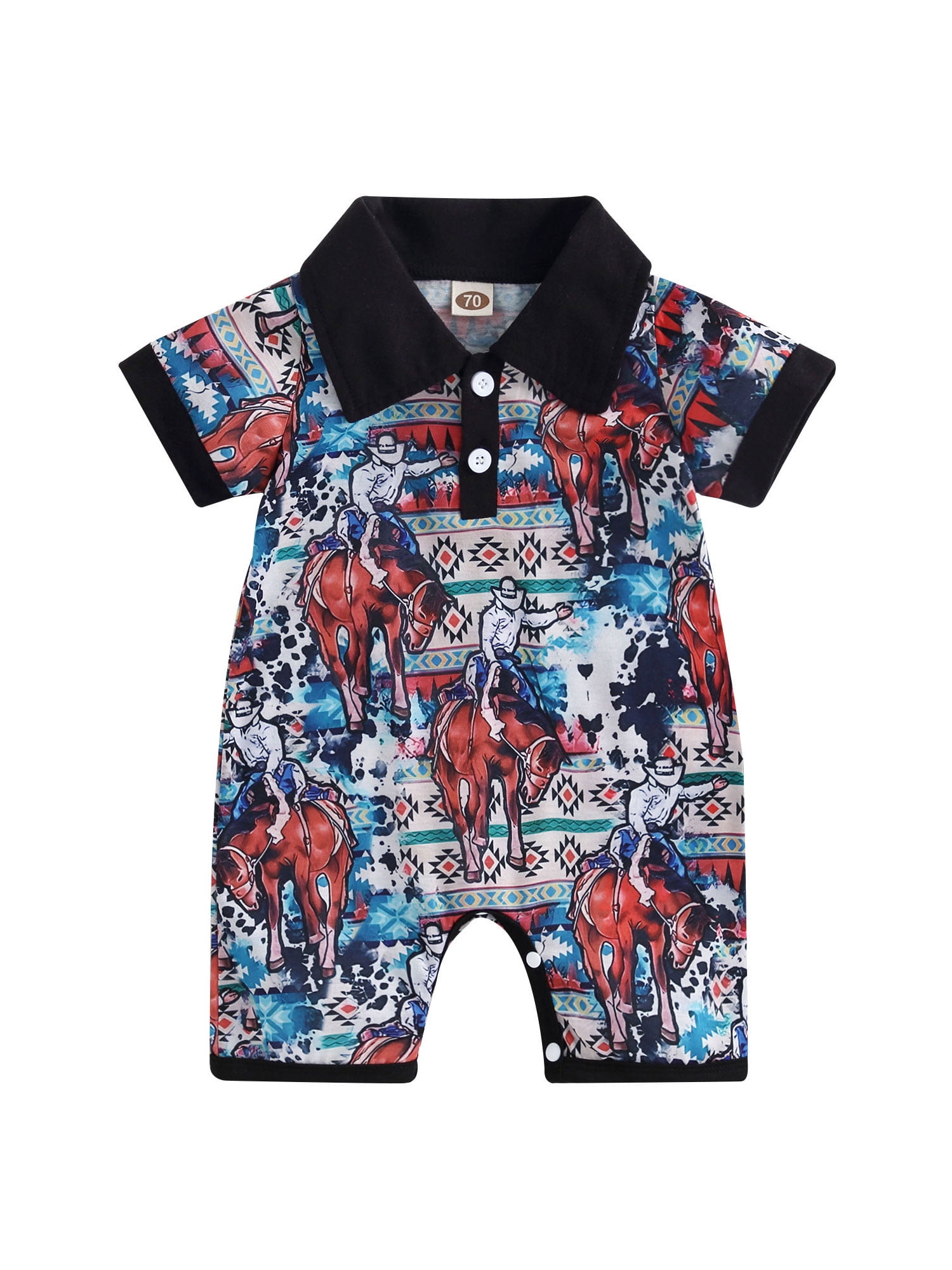 BABAMOON Cute Western Baby Boy Summer Clothes Highland Cow Print Polo Romper Shorts Jumpsuit One ...