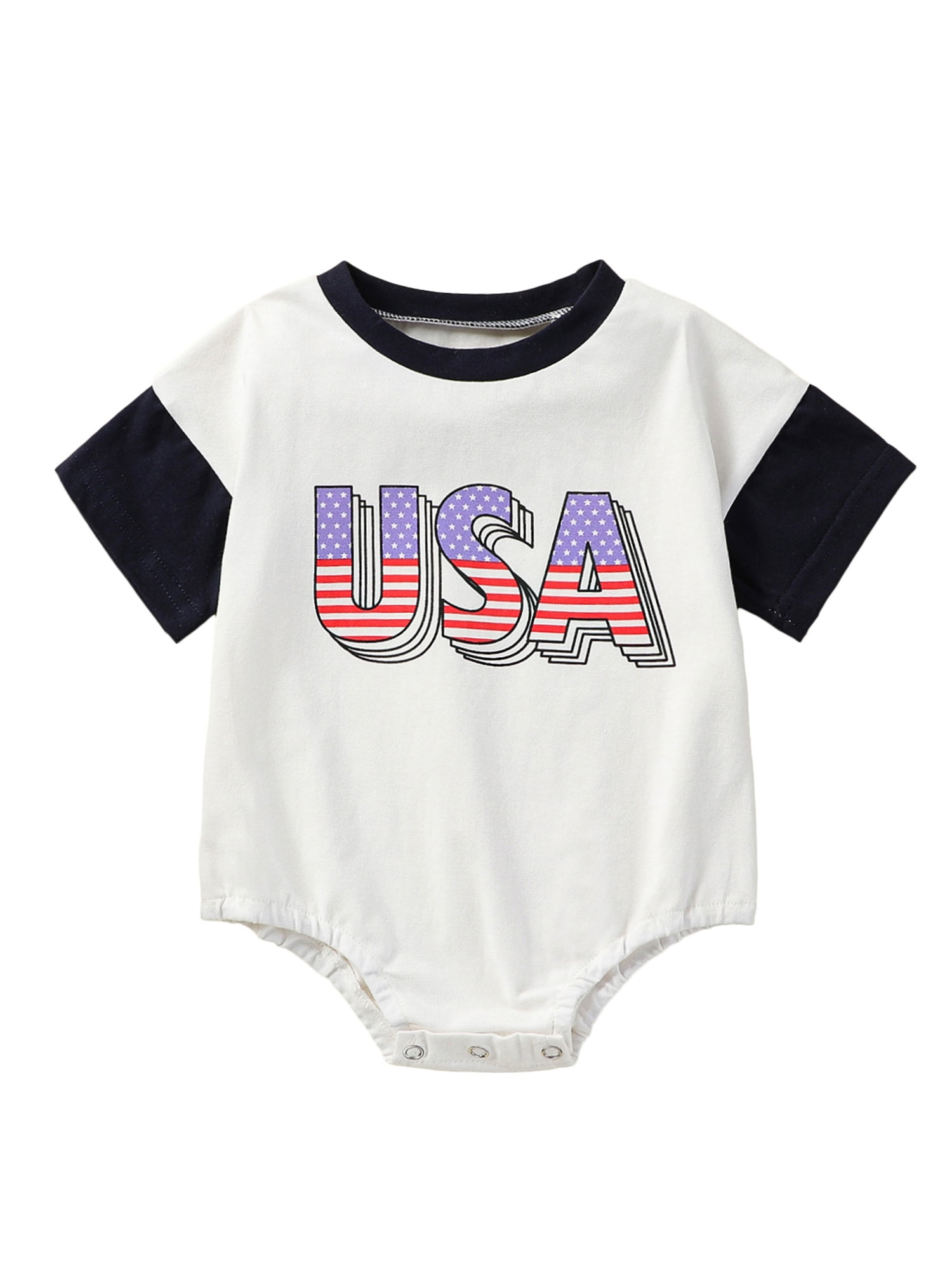 BABAMOON Infant Baby Boy Girl 4th of July Outfits USA Print Romper Short Sleeve Bodysuit ...