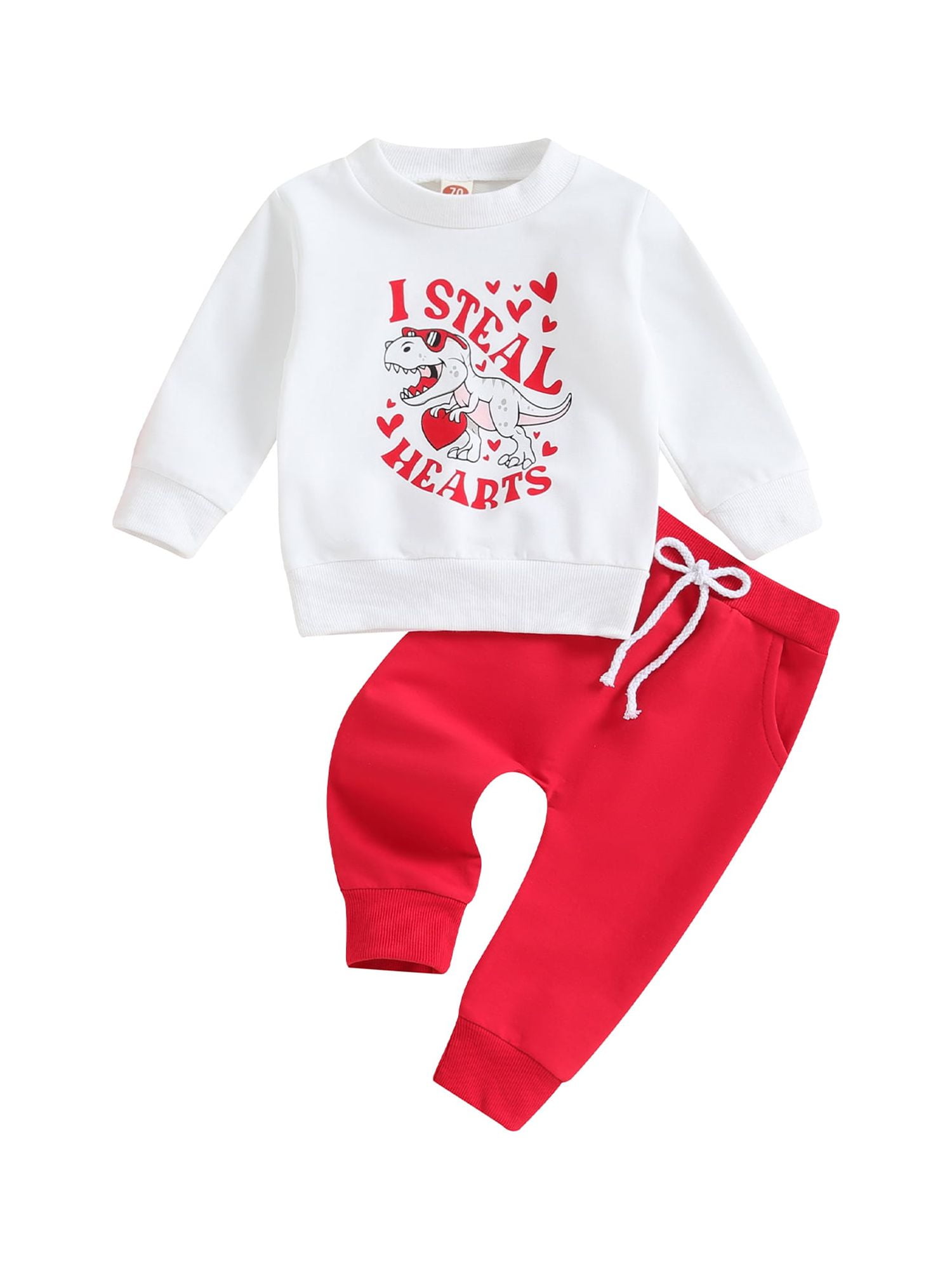 BABAMOON Infant Baby Boys Valentine’s Day Outfits Dinosaur Letter Print Long Sleeve Sweatshirt ...