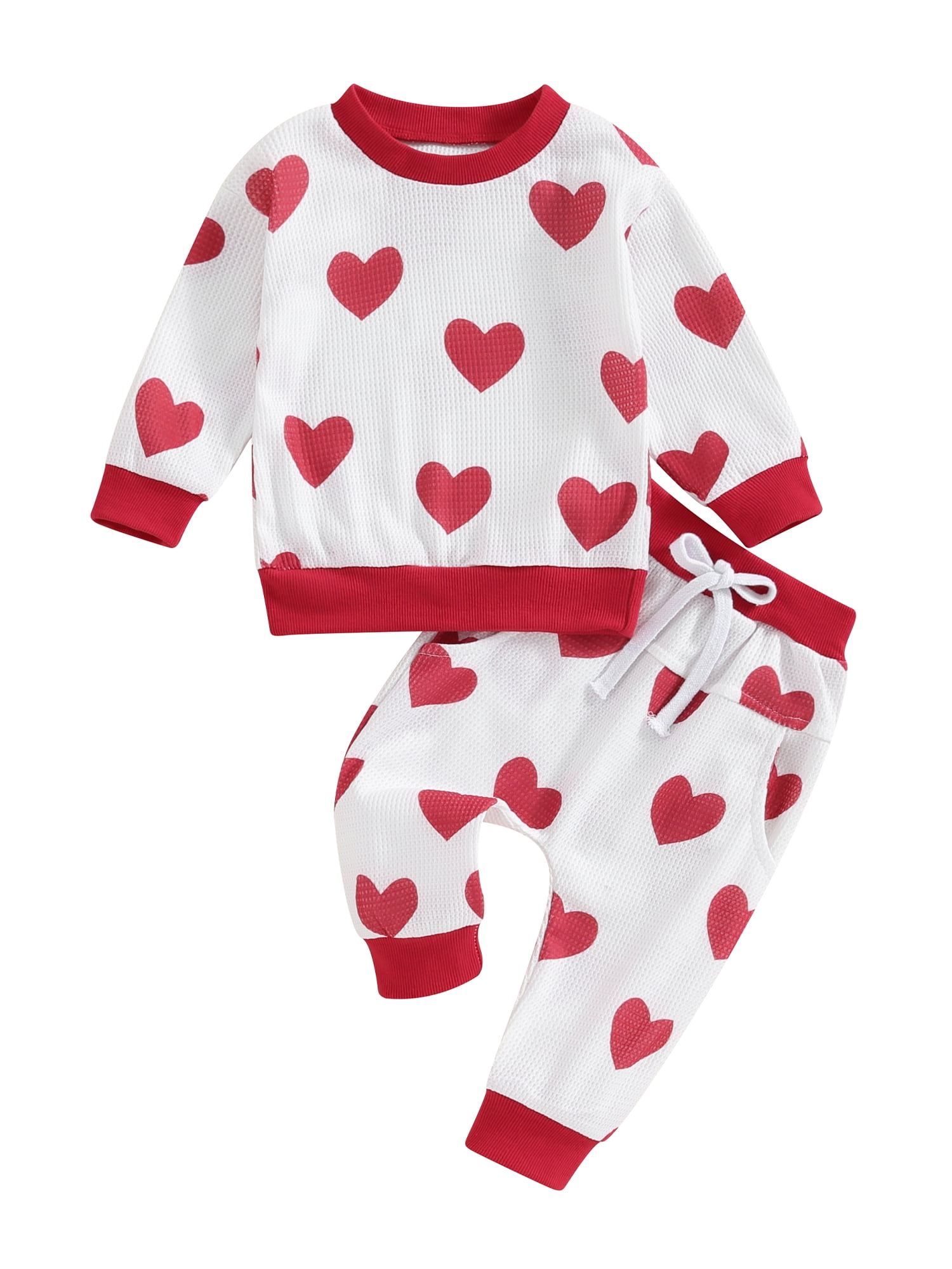 BABAMOON Infant Toddler Baby Boy Girl Valentine's Day Outfits Heart Print Long Sleeve Waffle ...