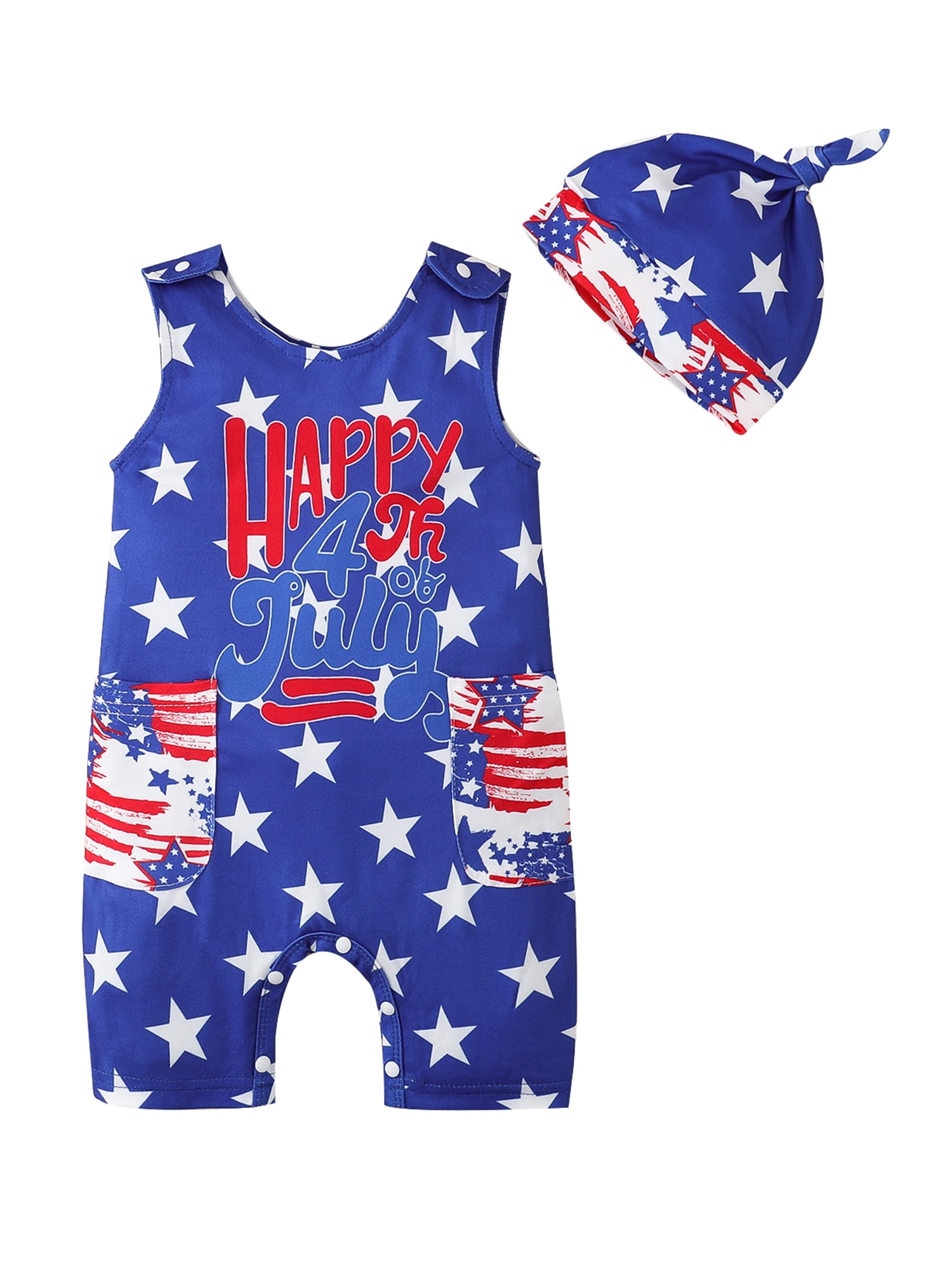 BABAMOON Newborn Baby Boy 4th of July Jumpsuit Romper Sleeveless Star Letter Print Playsuit ...