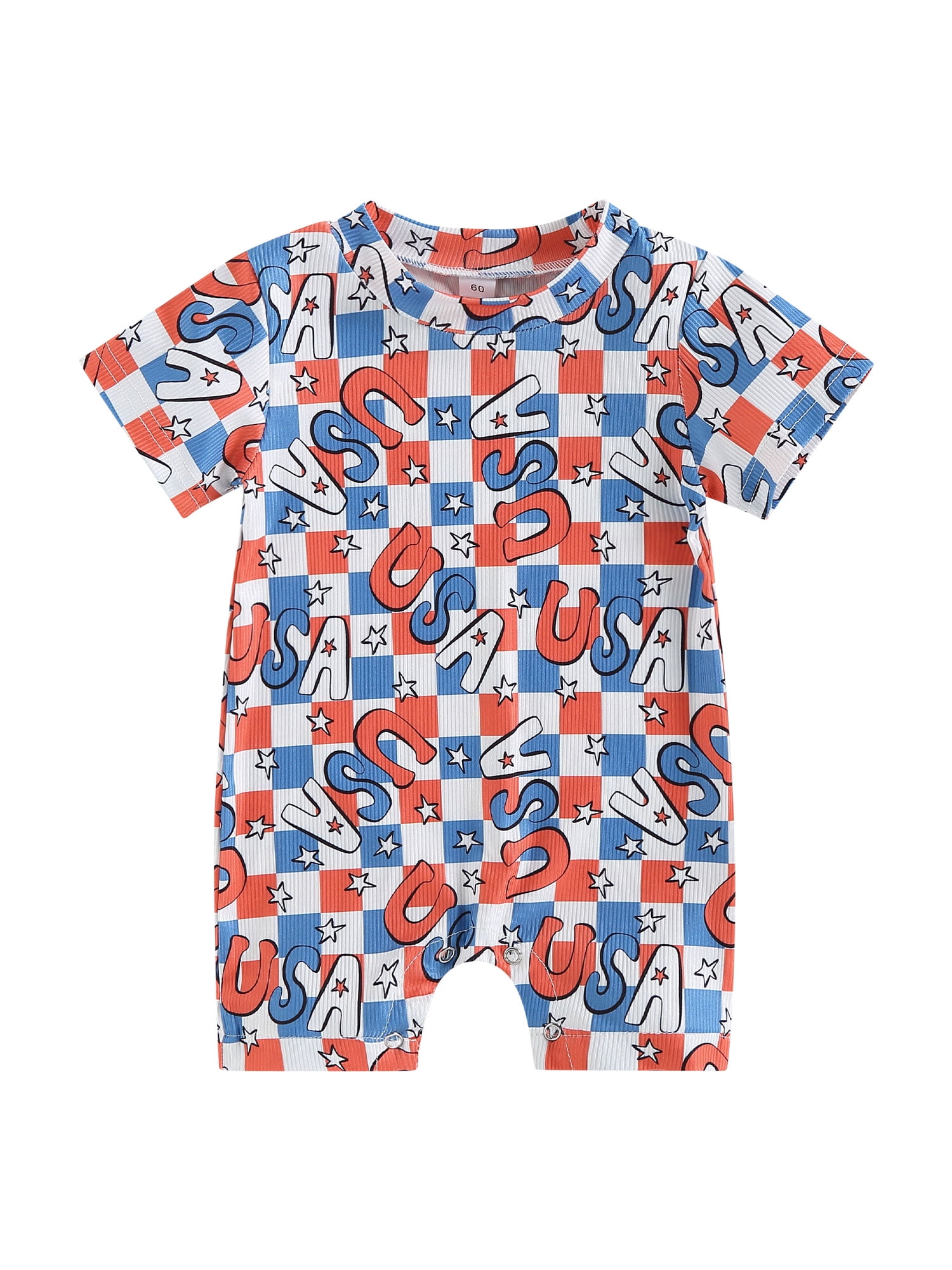 BABAMOON Newborn Baby Boy Girl 4th of July Outfit American Flag Short Sleeve Romper Cow Print ...