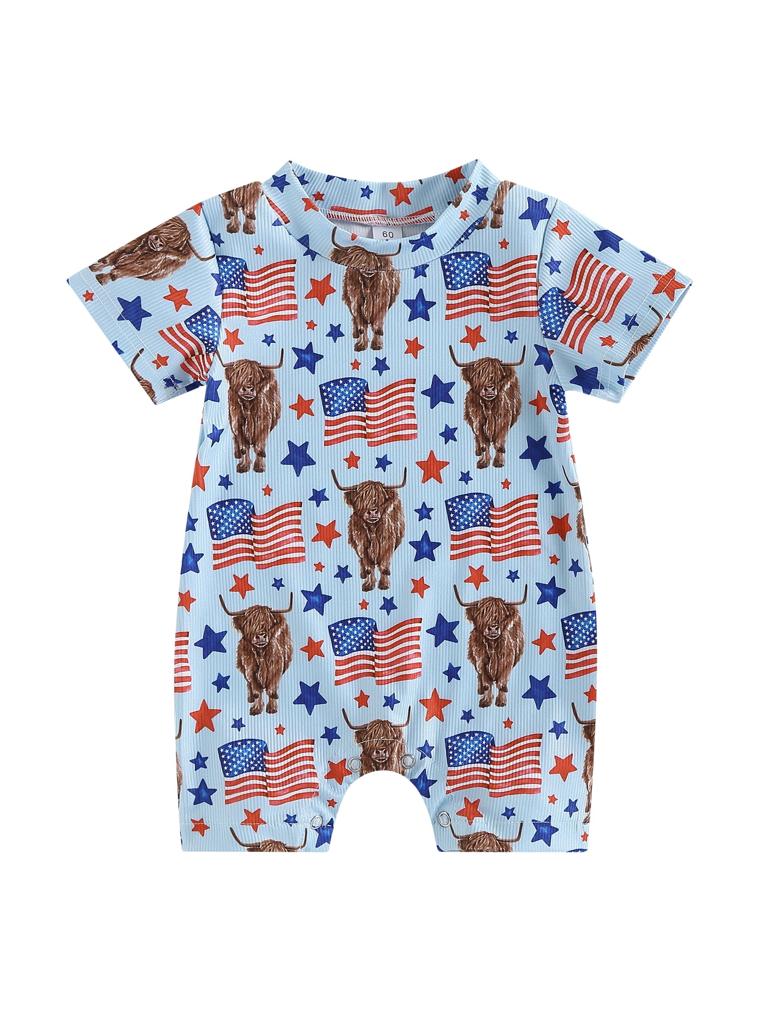 BABAMOON Newborn Baby Boy Girl 4th of July Outfit American Flag Short Sleeve Romper Cow Print ...