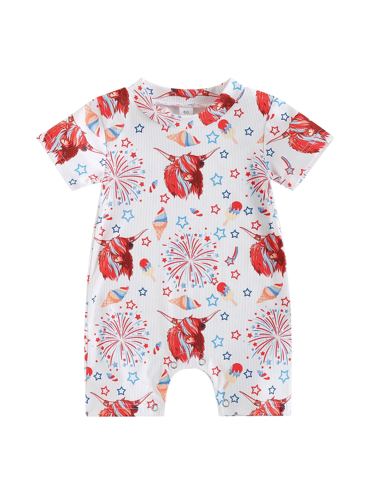 BABAMOON Newborn Baby Boy Girl 4th of July Outfit American Flag Short Sleeve Romper Cow Print ...