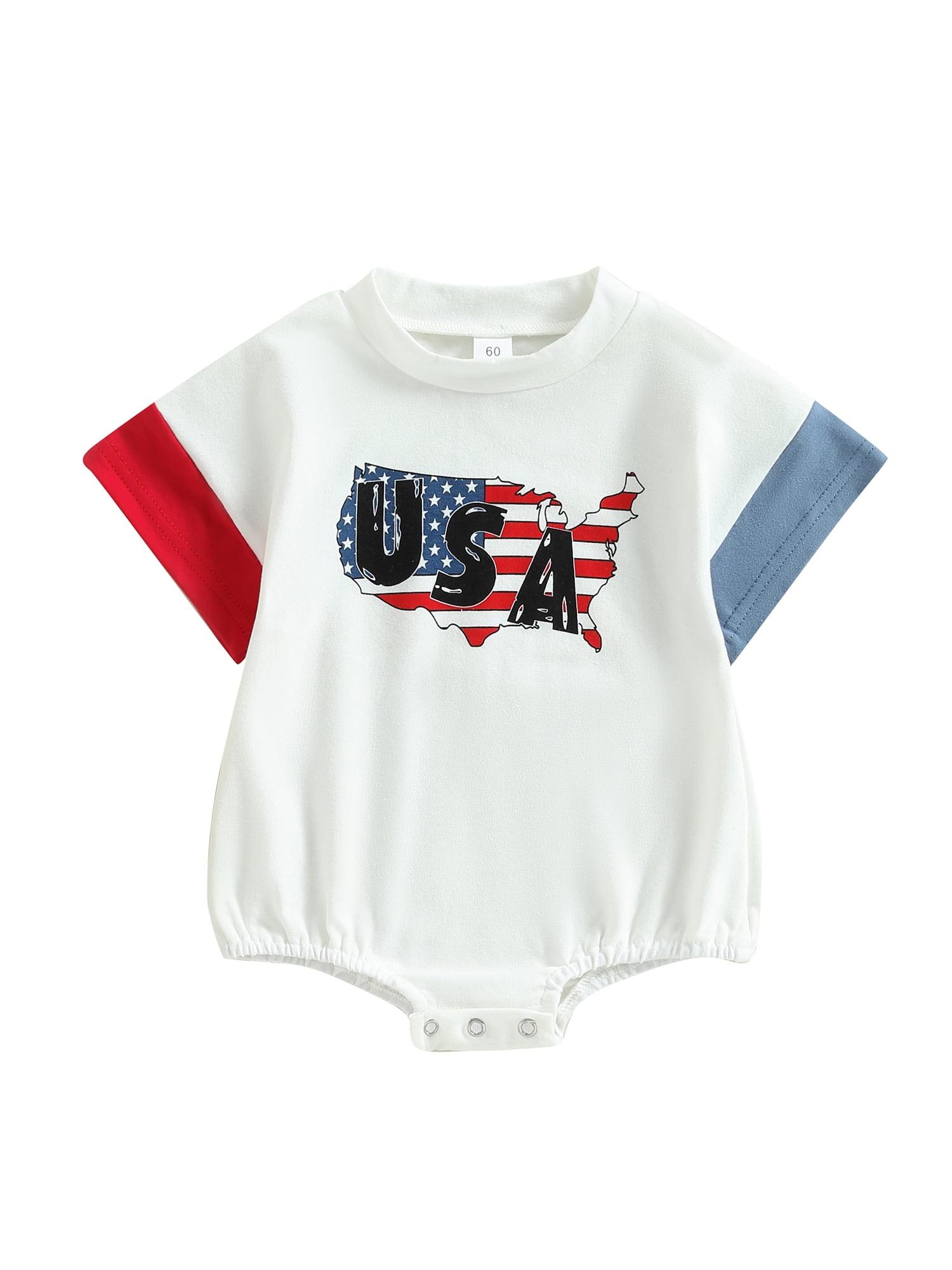 BABAMOON Newborn Baby Boy Girl 4th of July Outfit USA Print Romper Short Sleeve Oversized ...