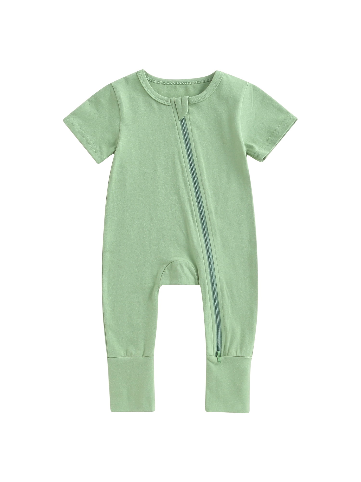 BABAMOON Newborn Baby Boy Girl Clothes Short Sleeve Zipper Romper Footless Jumpsuit One Piece ...