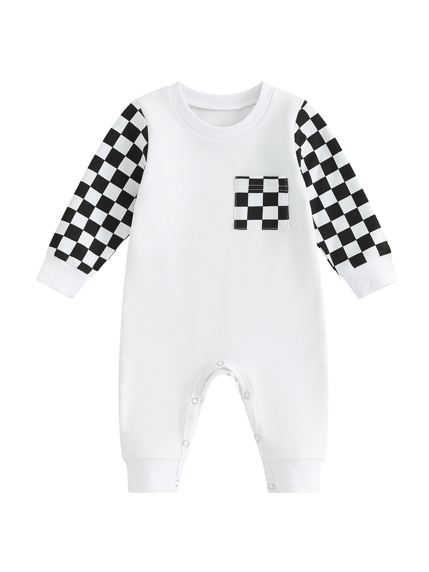 BABAMOON Newborn Baby Boy Girl Jumpsuit Long Sleeve Checkerboard Print ...