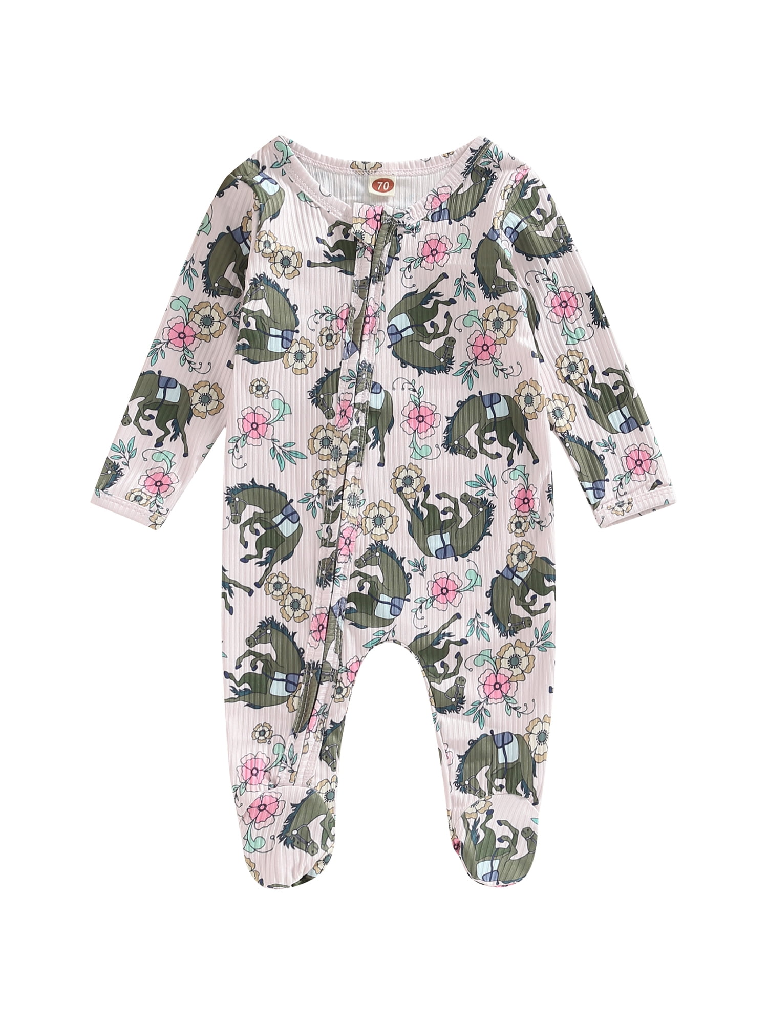BABAMOON Newborn Baby Boy Girl One Piece Footies Ribbed Zipper Romper Jumpsuit Long Sleeve Cow ...