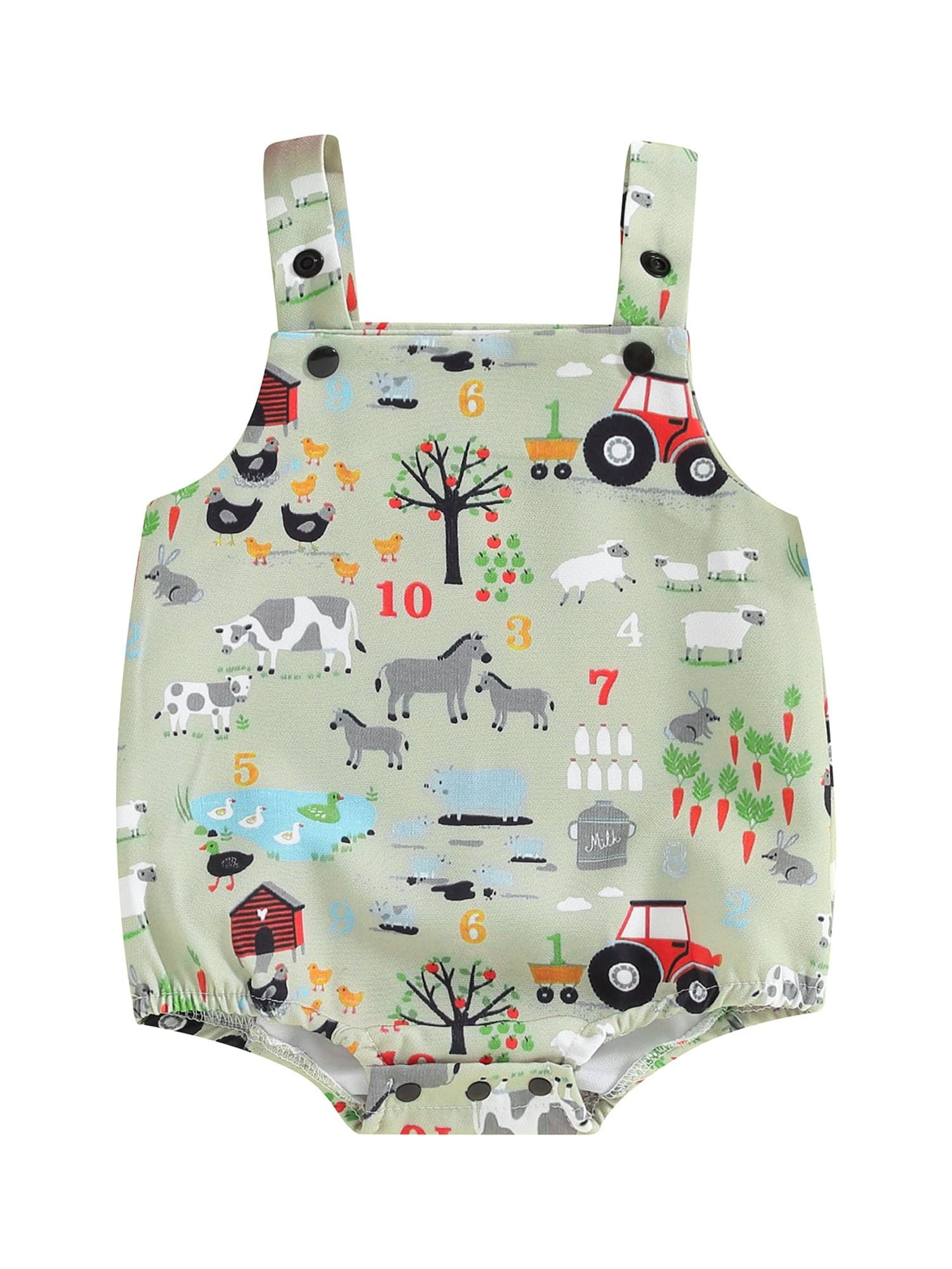 BABAMOON Newborn Baby Boy Girl Overalls Sleeveless Farm Animal Print ...