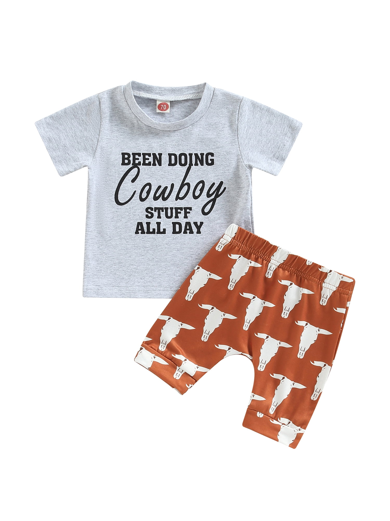 BABAMOON Newborn Baby Boy Summer Western Clothes Cute Cow Print T Shirt Tops Jogger Shorts Set 2 ...