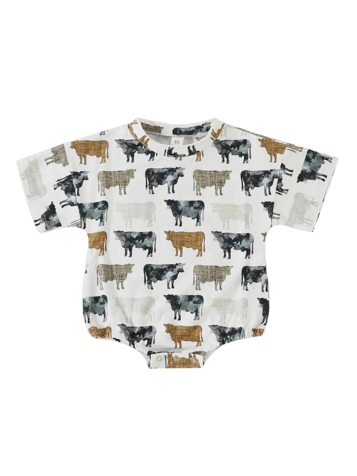 BABAMOON Newborn Baby Boy Western Clothes Cow Print Short Sleeve Bubble Romper Jumpsuit Summer ...