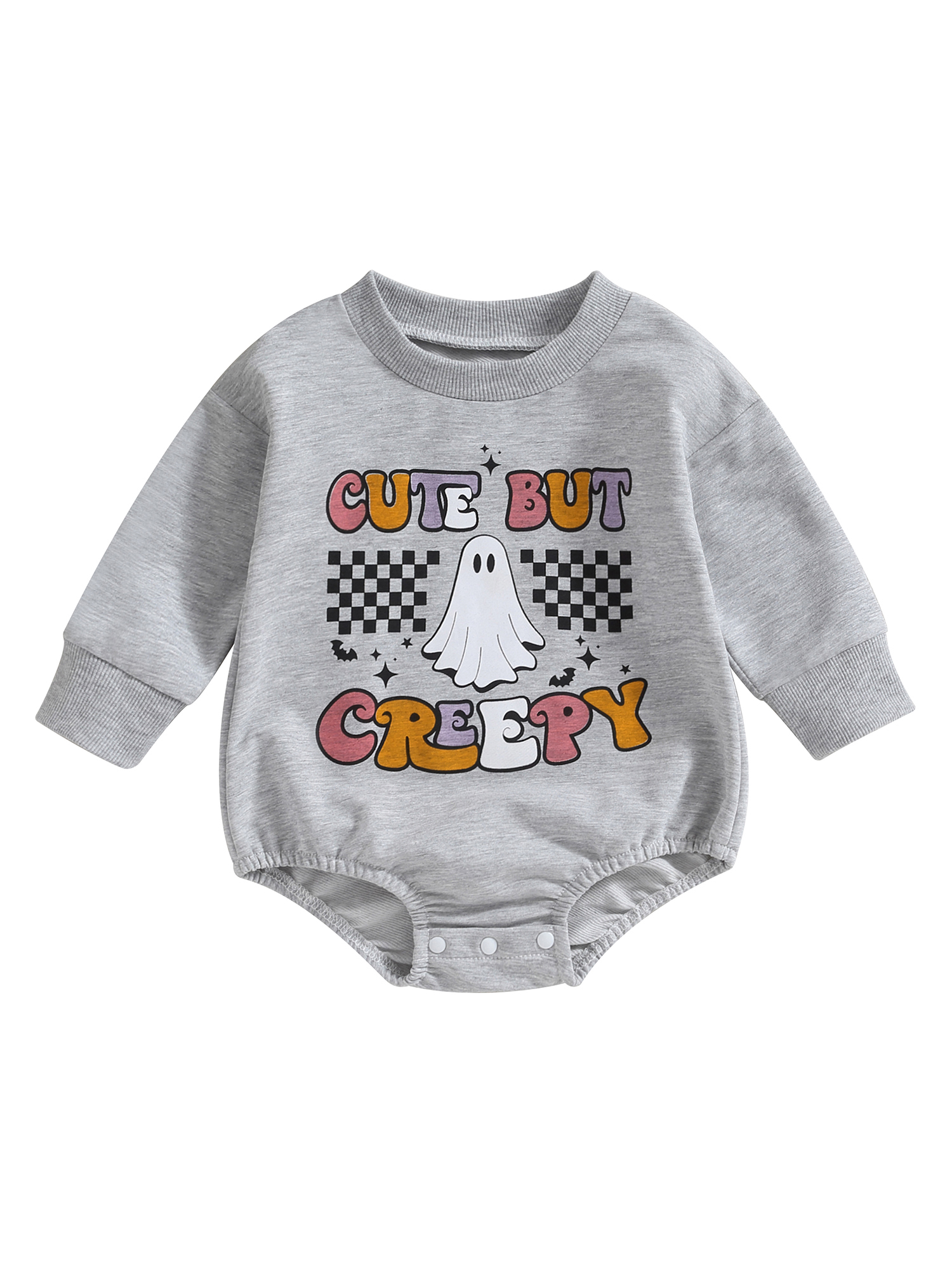 BABAMOON Newborn Baby Girl Boy Halloween Romper Ghost Checkerboard Print Long Sleeve Bodysuit ...