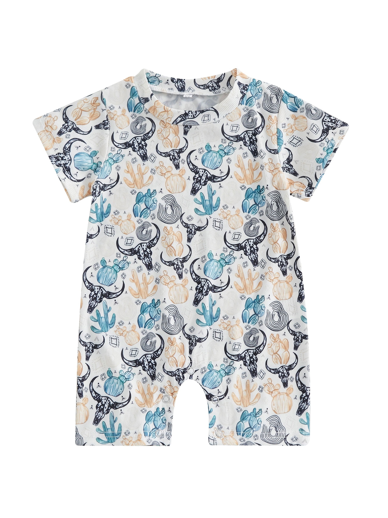 BABAMOON Newborn Baby Girl Boy Western Clothes Short Sleeve Cow Print Romper One Piece Jumpsuit ...