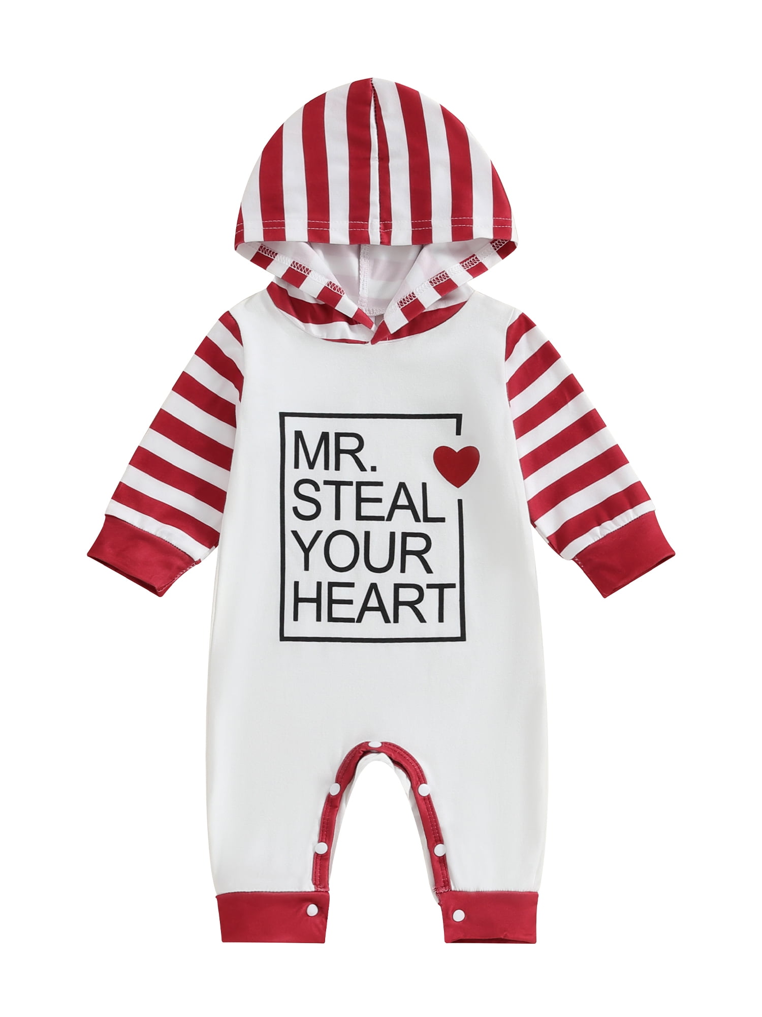 BABAMOON Newborn Baby Girls Valentine's Day Jumpsuit Long Sleeve Letter Heart Print Hooded ...