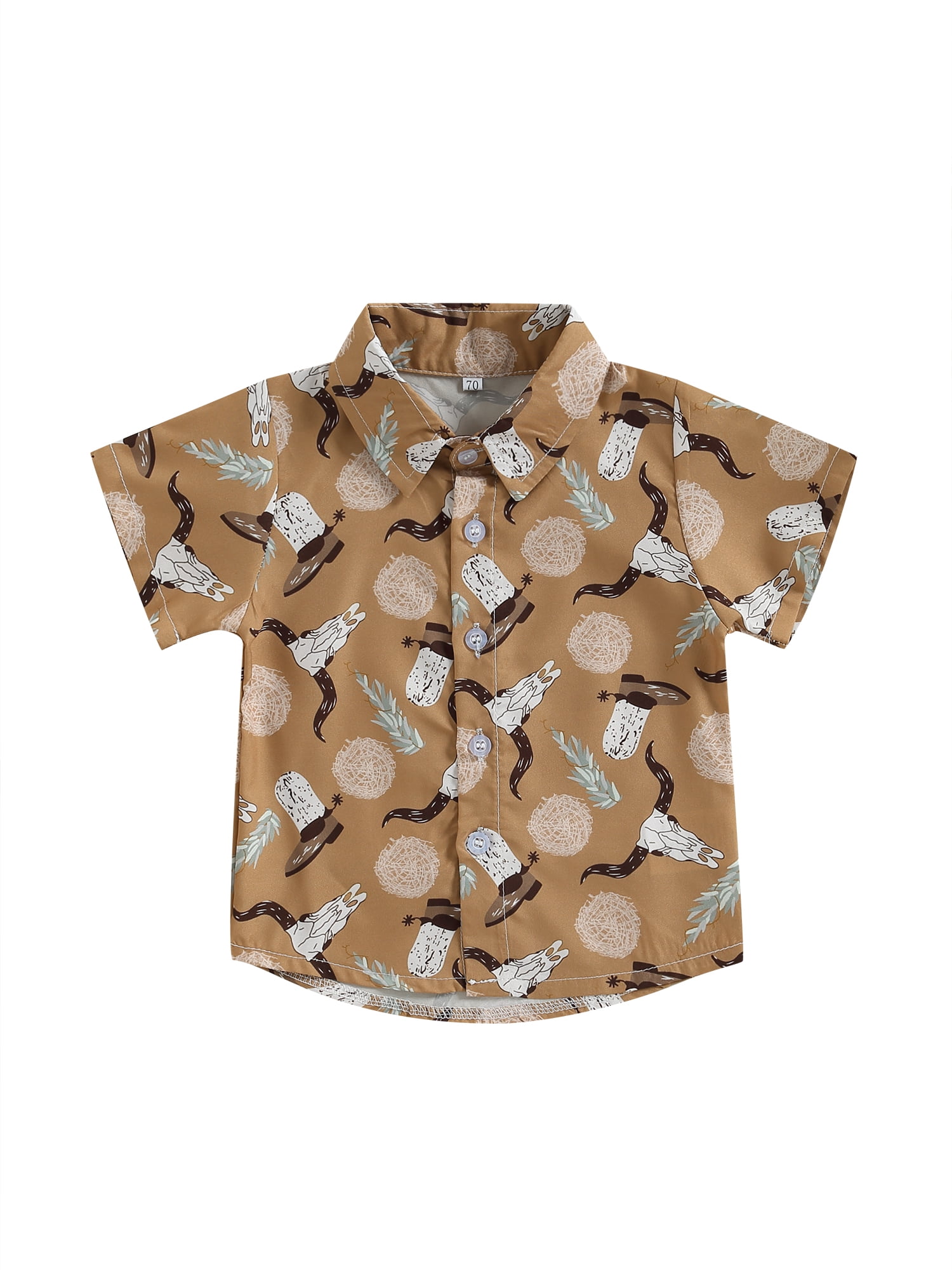 BABAMOON Toddler Baby Boy Summer Clothes Cow Print Button Down Short Sleeve T-Shirt Tops Western ...