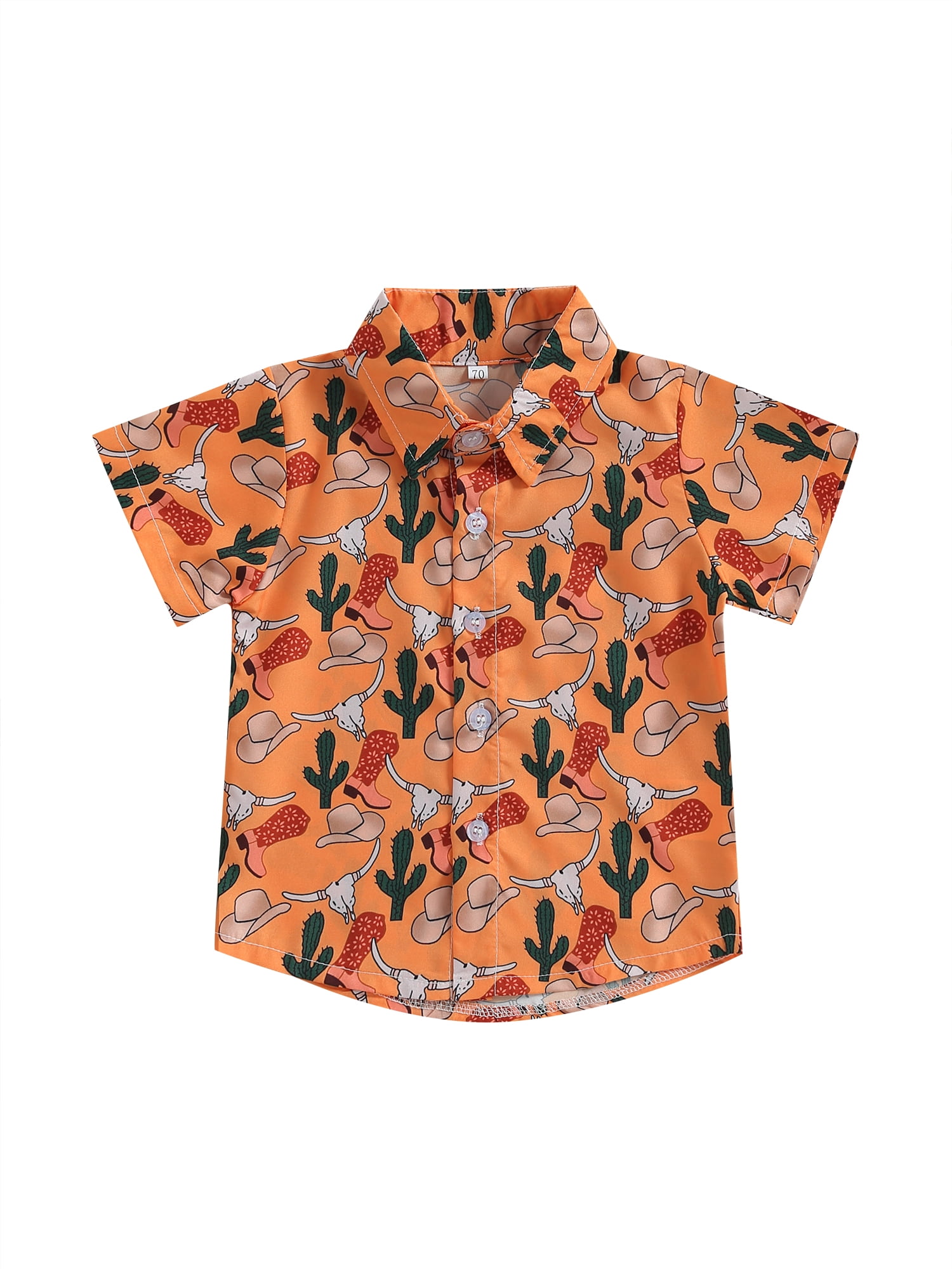 BABAMOON Toddler Baby Boy Summer Clothes Cow Print Button Down Short Sleeve T-Shirt Tops Western ...