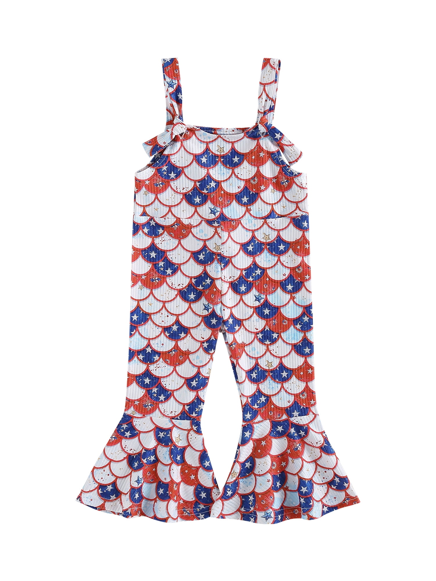 BABAMOON Toddler Baby Girl 4th of July Outfit American Flag Suspender Bell Bottom Romper ...