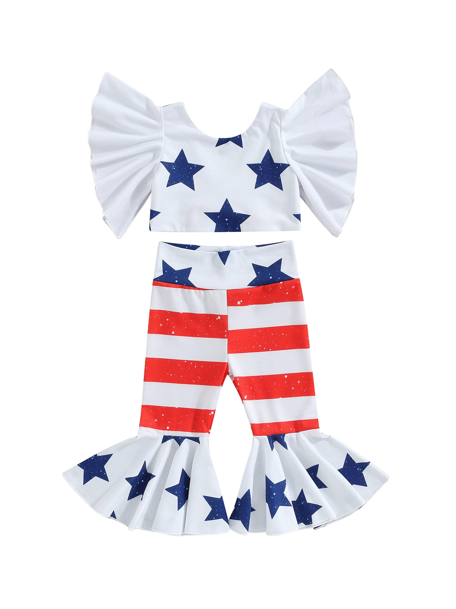 BABAMOON Toddler Baby Girl 4th of July Outfits Star Ruffle Sleeve Crop ...