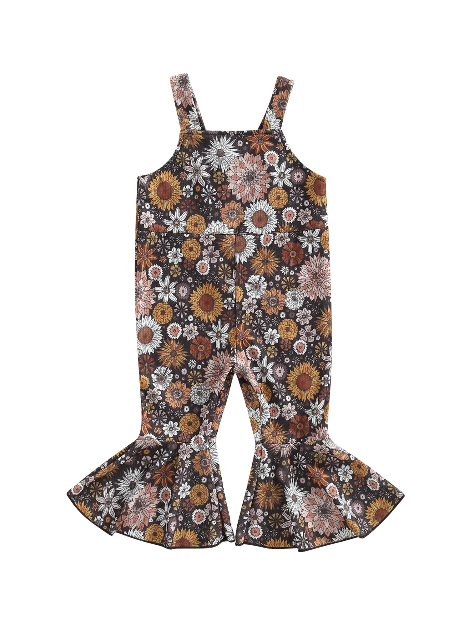BABAMOON Toddler Baby Girl Bell Bottom Jumpsuit Summer Floral Sleeveless Romper Suspender Flared ...