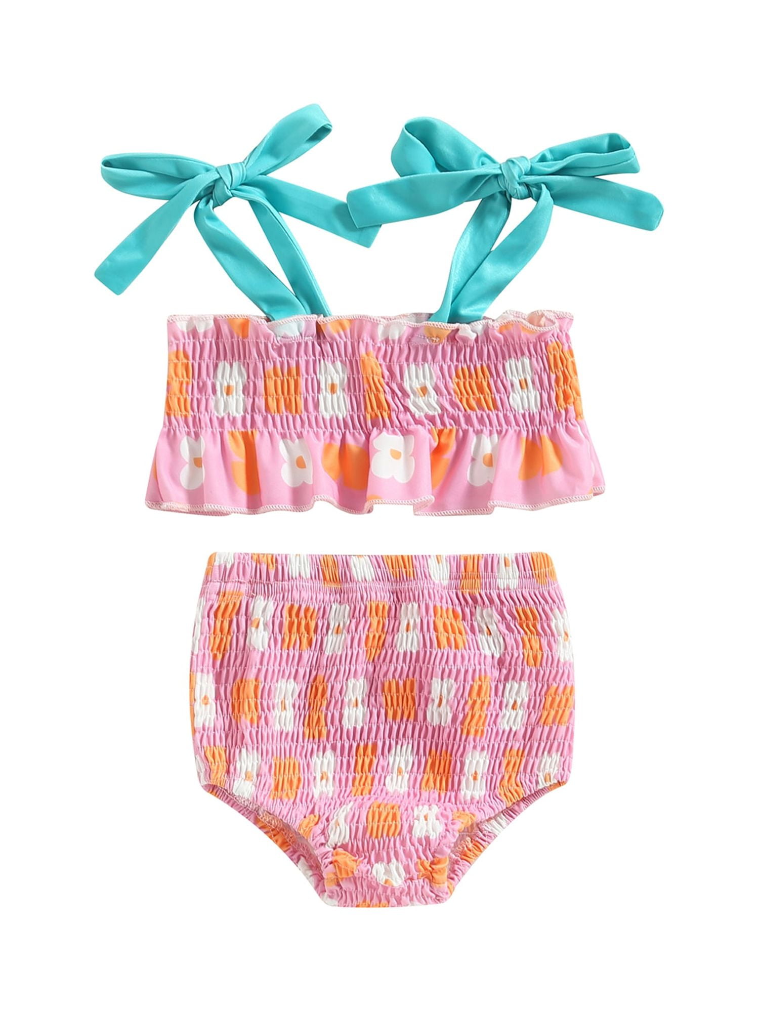 BABAMOON Toddler Baby Girls Bikini Swimsuit Ruffle Lace Up Tankini Top ...